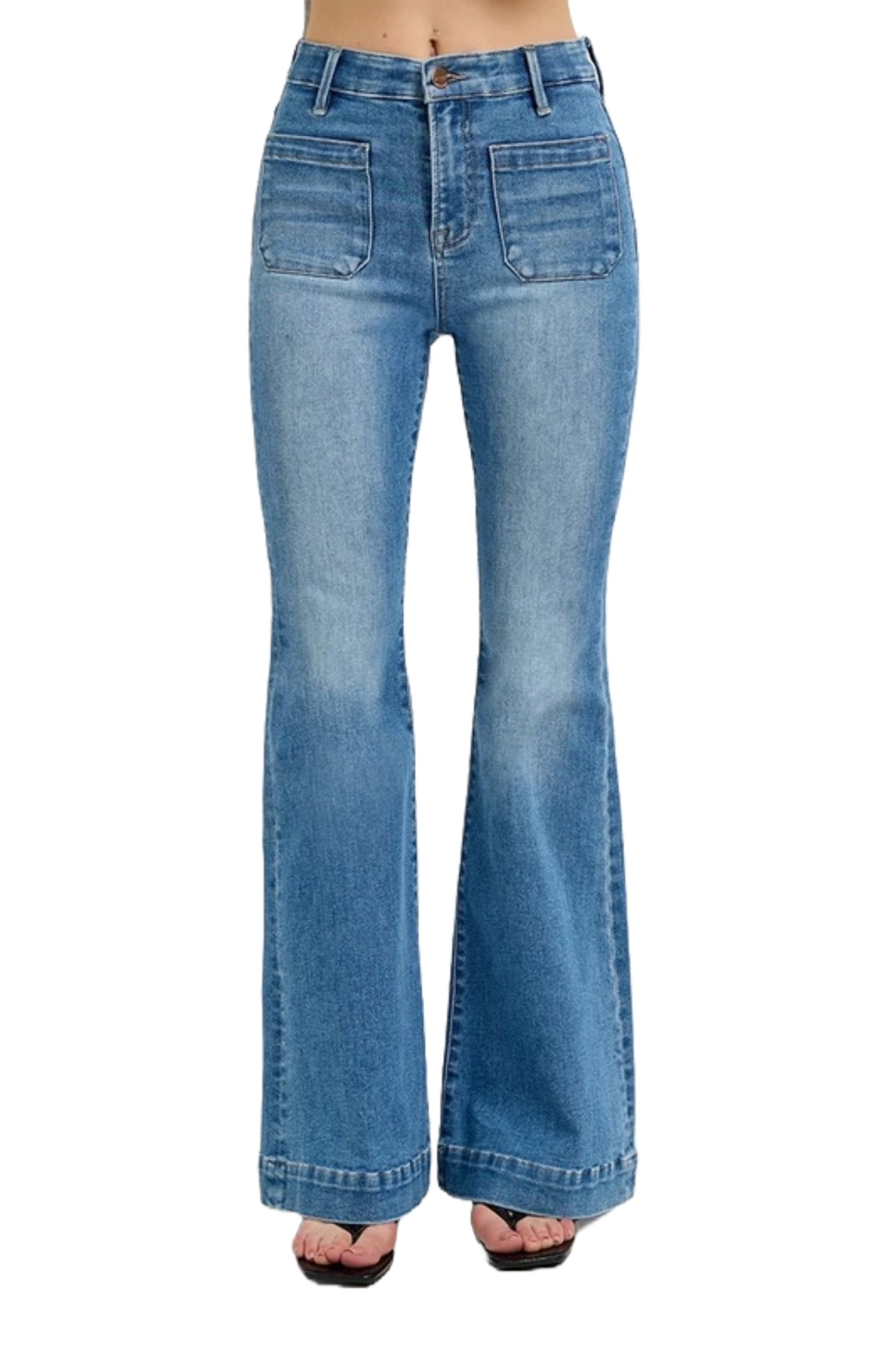 Dreamkue - Risen Women's Front Patch Pocket Flare Jeans Plus Size ...