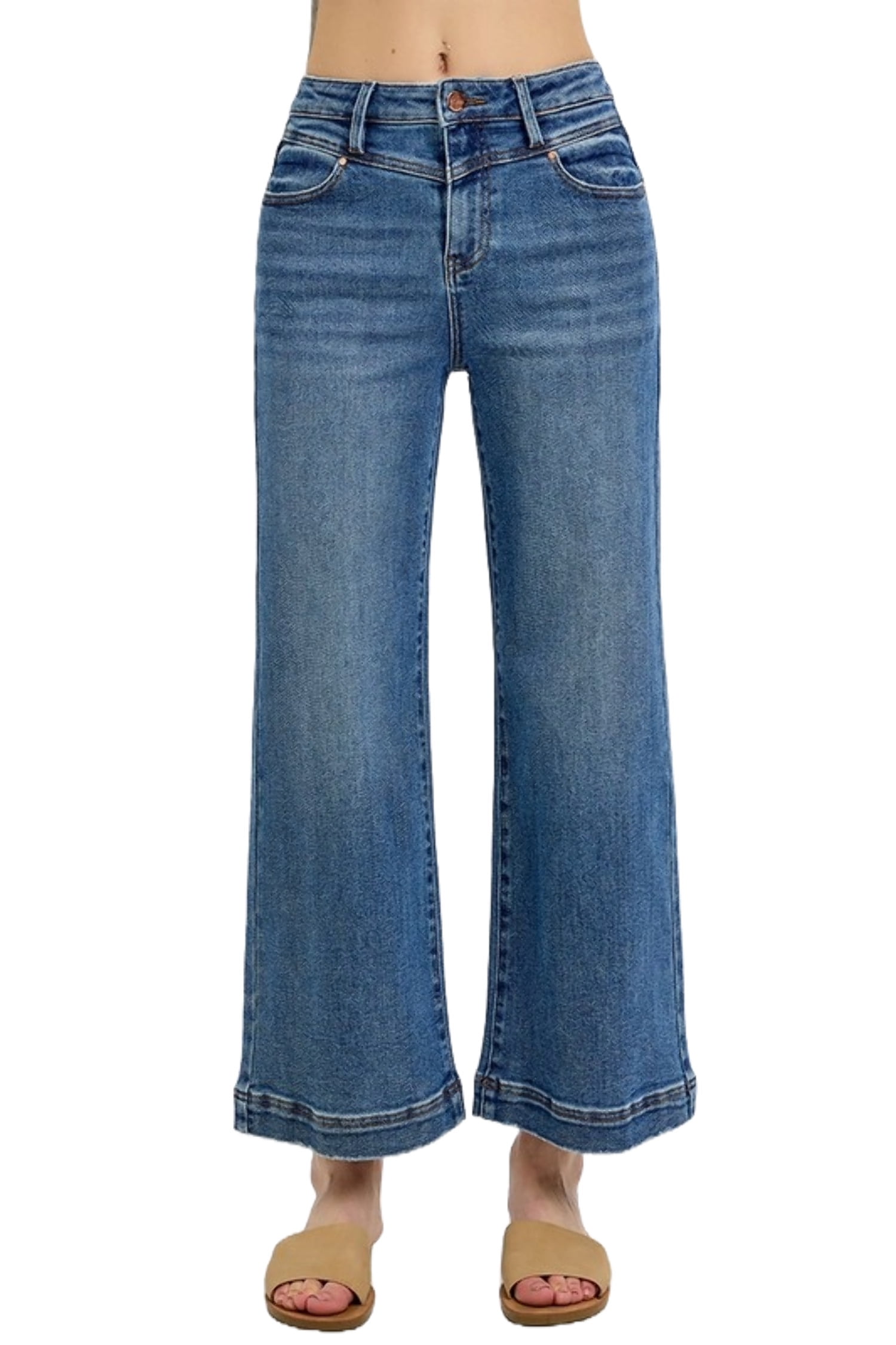 Dreamkue - Risen Women's High Rise Crop Wide Leg Front Yoke Detail ...