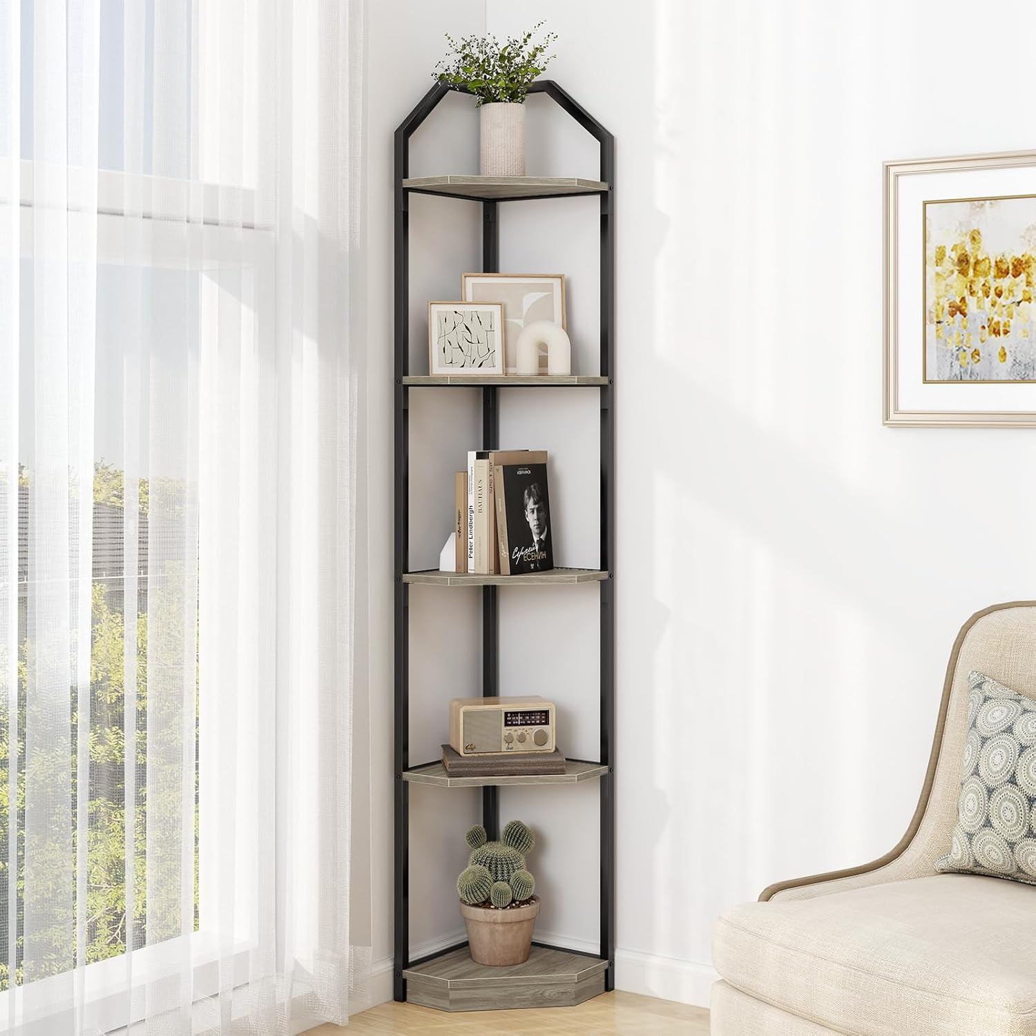 Dreamland 5 Tier Corner Shelf Stand 70" Corner Shelves Unit for Bedroom ...