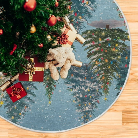 Dreamlike Cute Christmas Trees Snowy Day Christmas Tree Skirt Opening ...