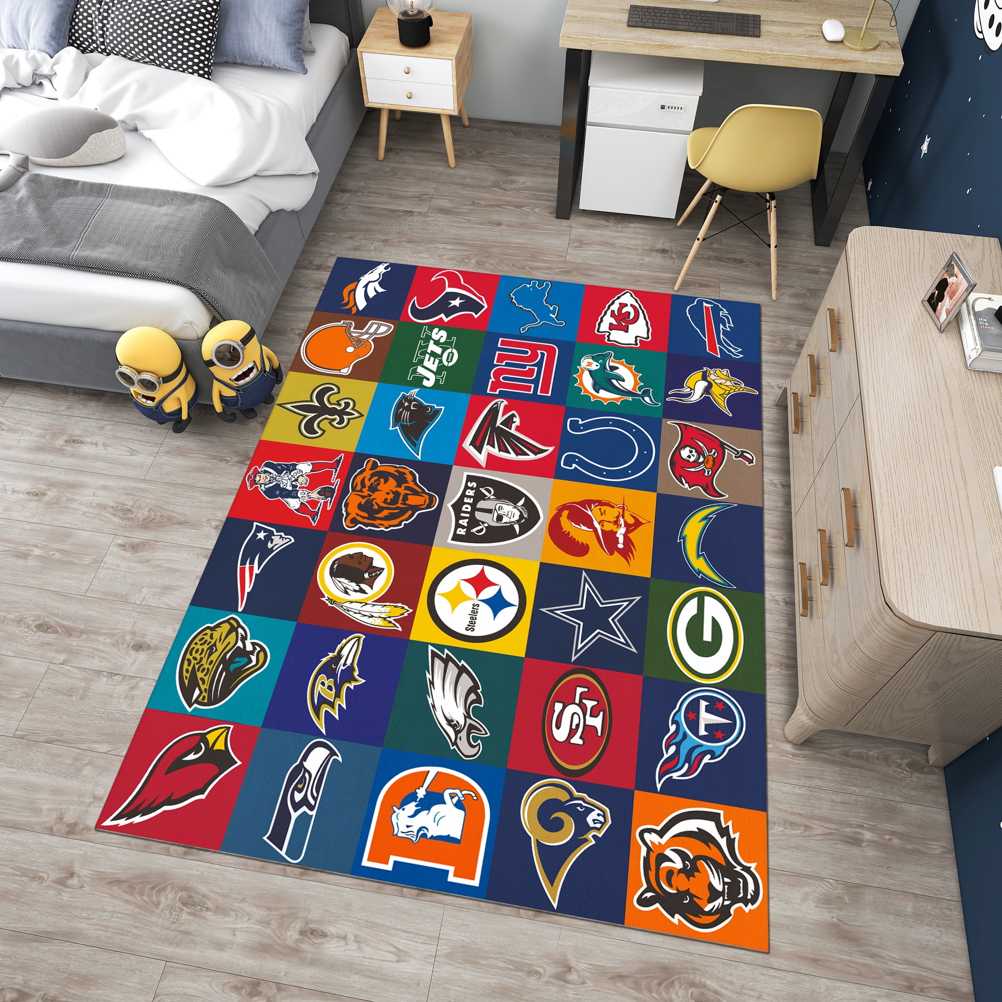Dreammotif American Football Logos Rug, Colorful Modern Area Rug, Game ...