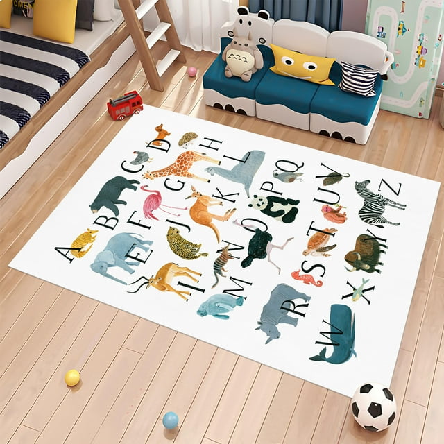 Dreammotif Animal Alphabet Rug, Letter Initial Carpet, Educational Mat ...