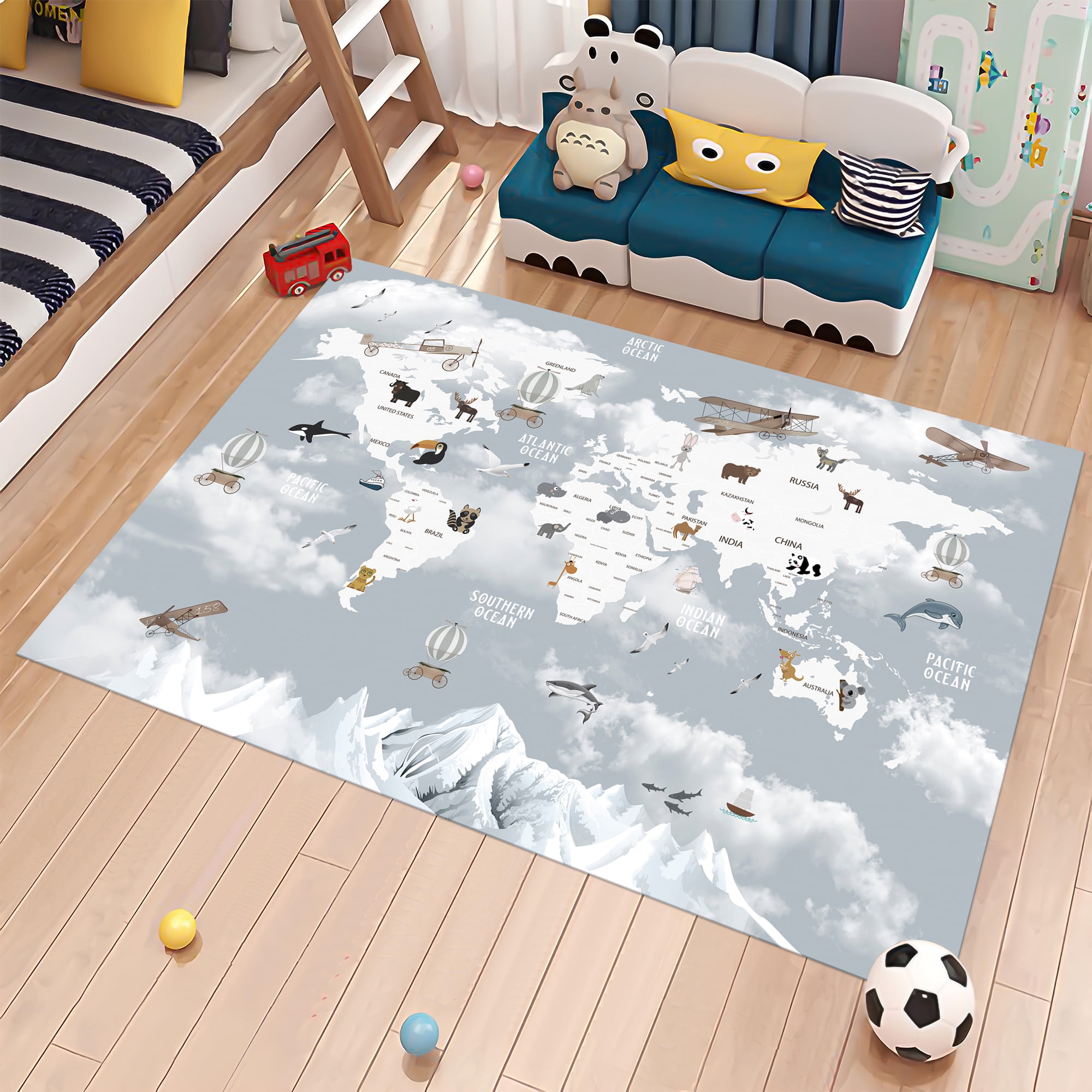 Dreammotif Animal World Map, World Map Rug, for Kids Room Rug ...