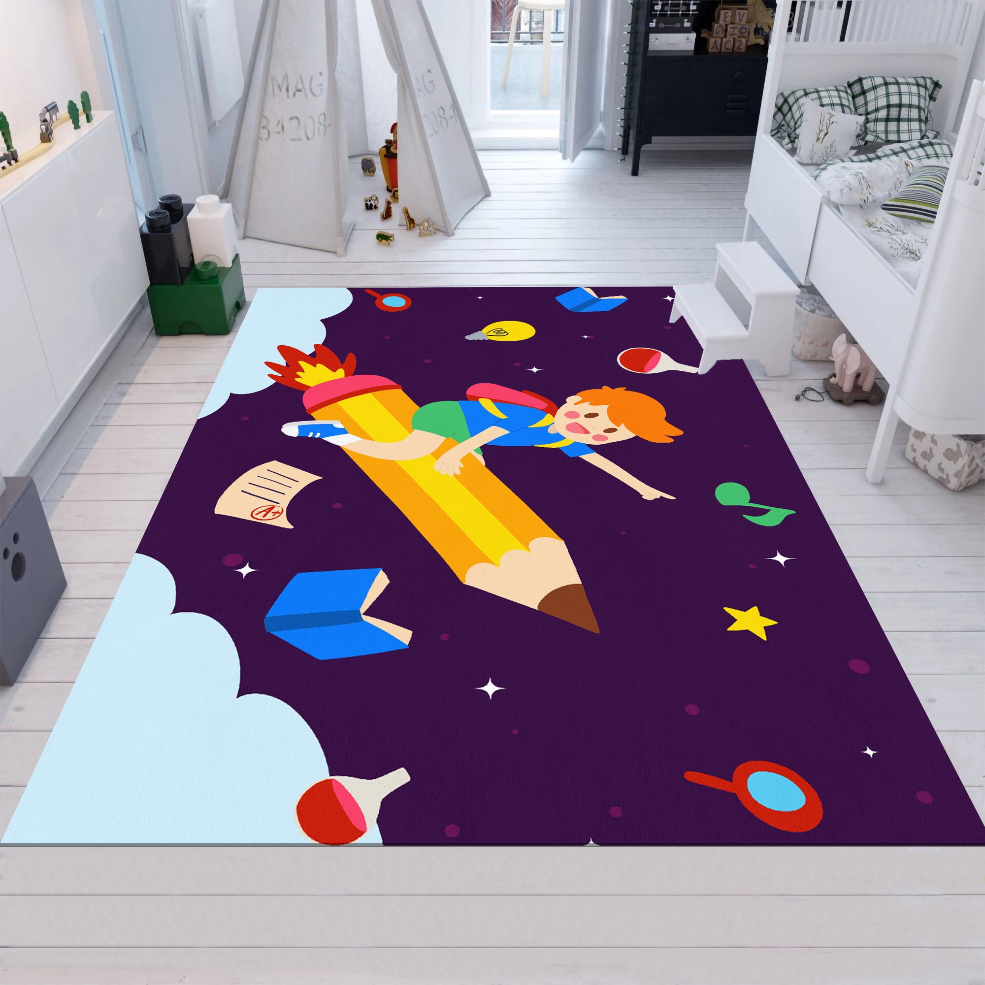 Dreammotif Astronaut Kids Rug, Space Themed Nursery, Sky Rug, Rocket ...