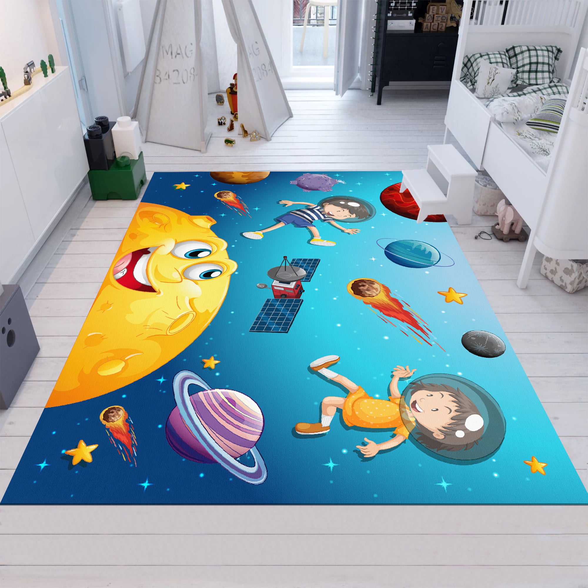 Dreammotif Astronaut Kids Rug, Space Themed Nursery, Sky Rug, Rocket ...