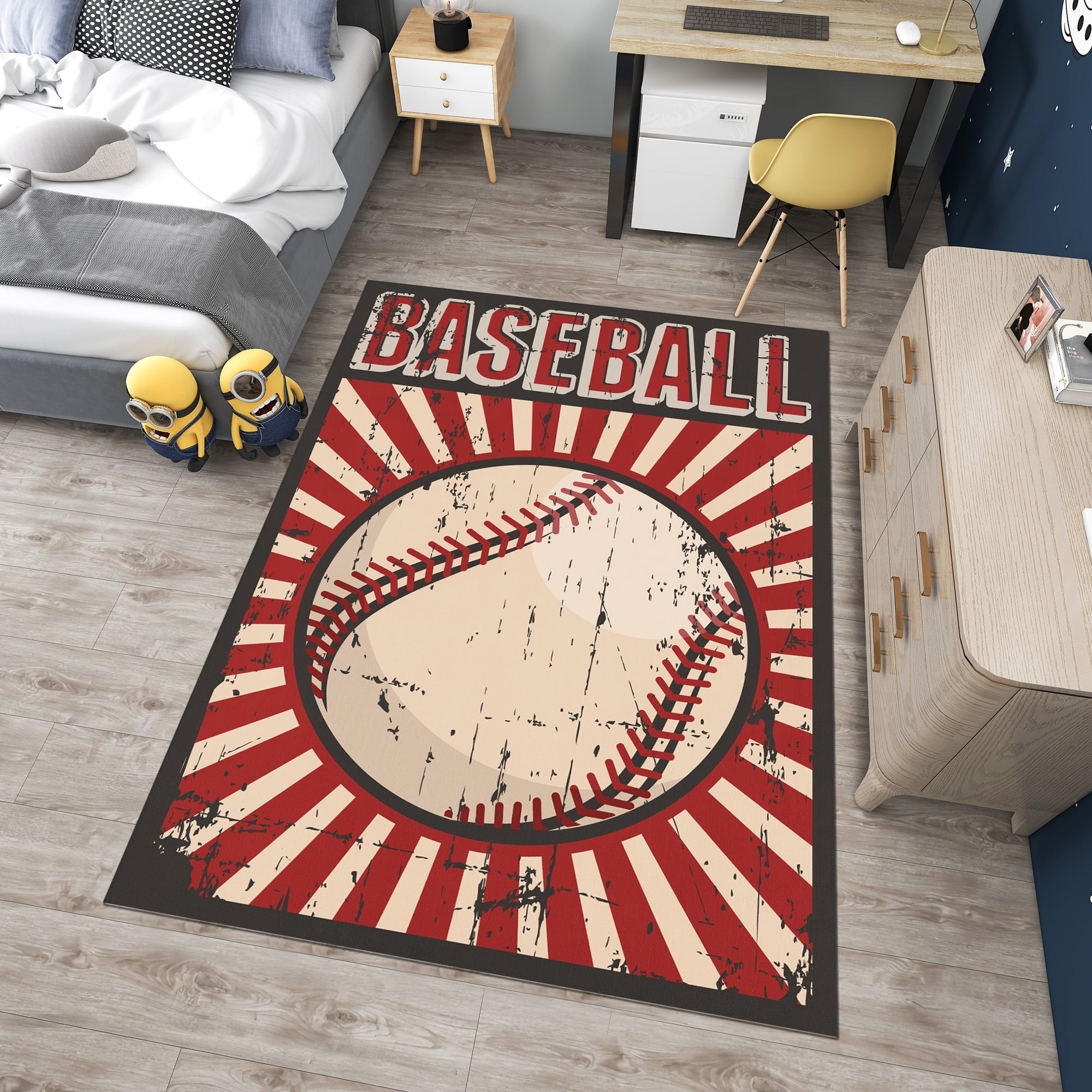 Dreammotif Baseball Rug, Modern Area Rug, Game Room Decor, Living Room ...