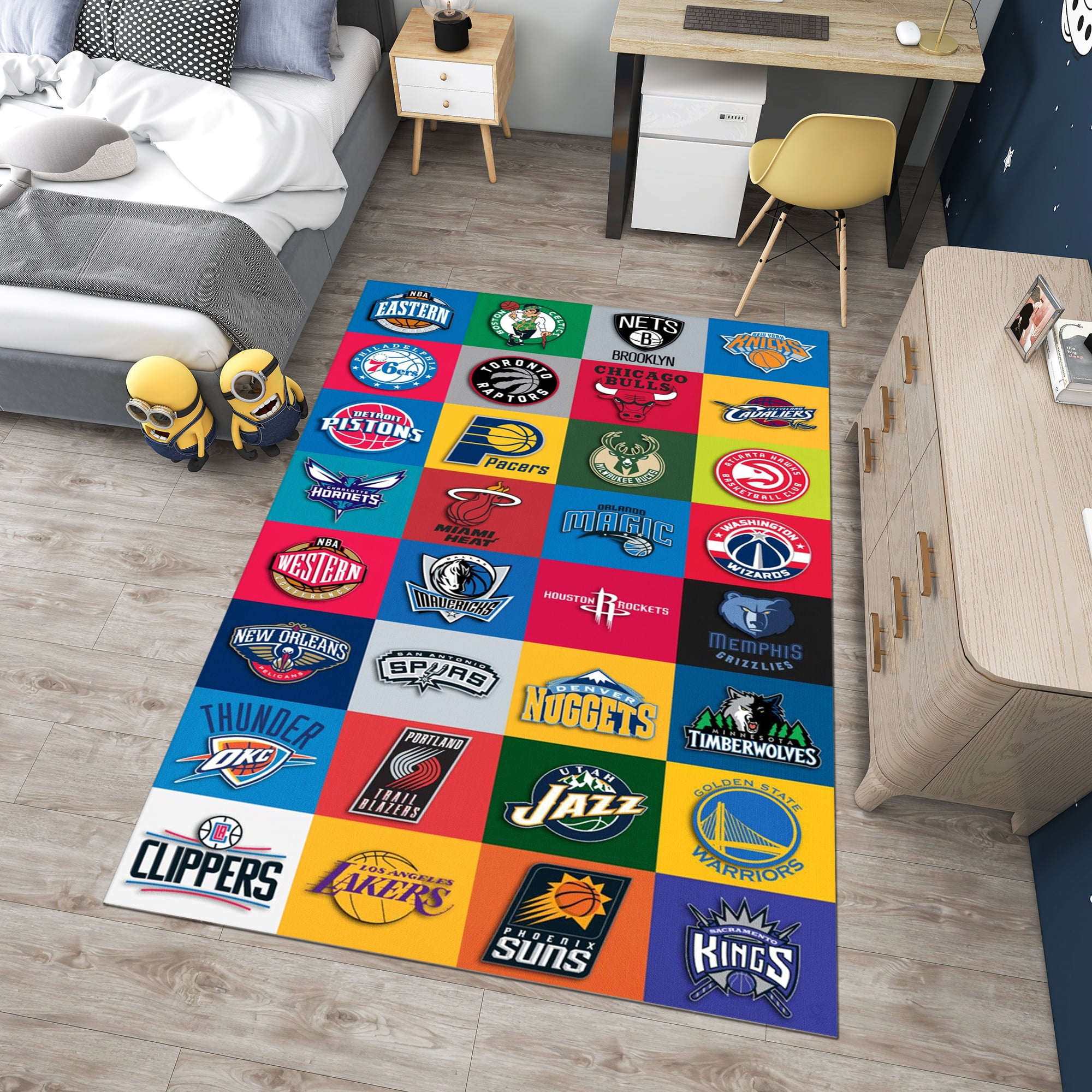 Dreammotif Basketball Team Logos Rug, Colorful Modern Area Rug, Game ...
