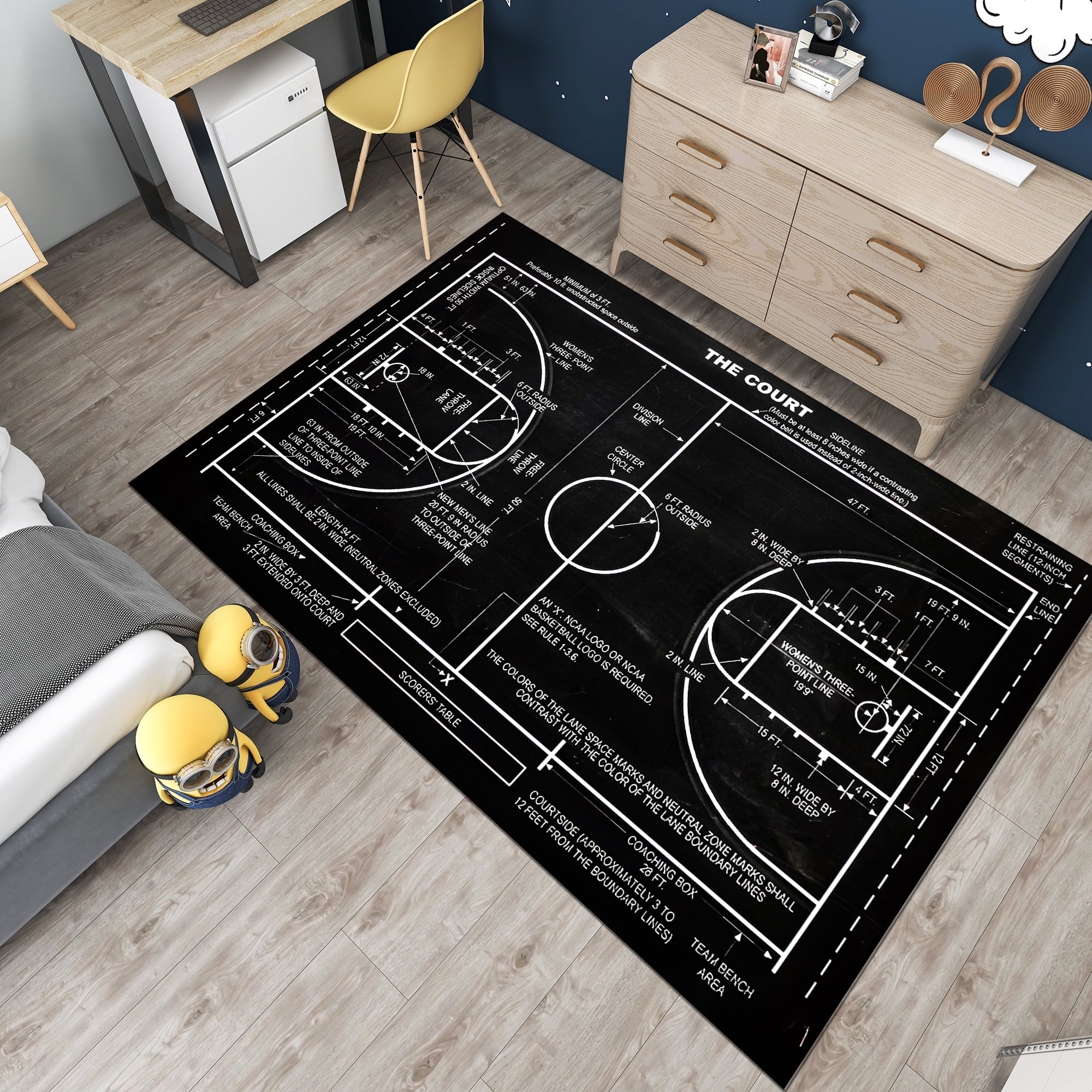 Dreammotif Black Basketball Court Modern Area Rug for Living Room and ...