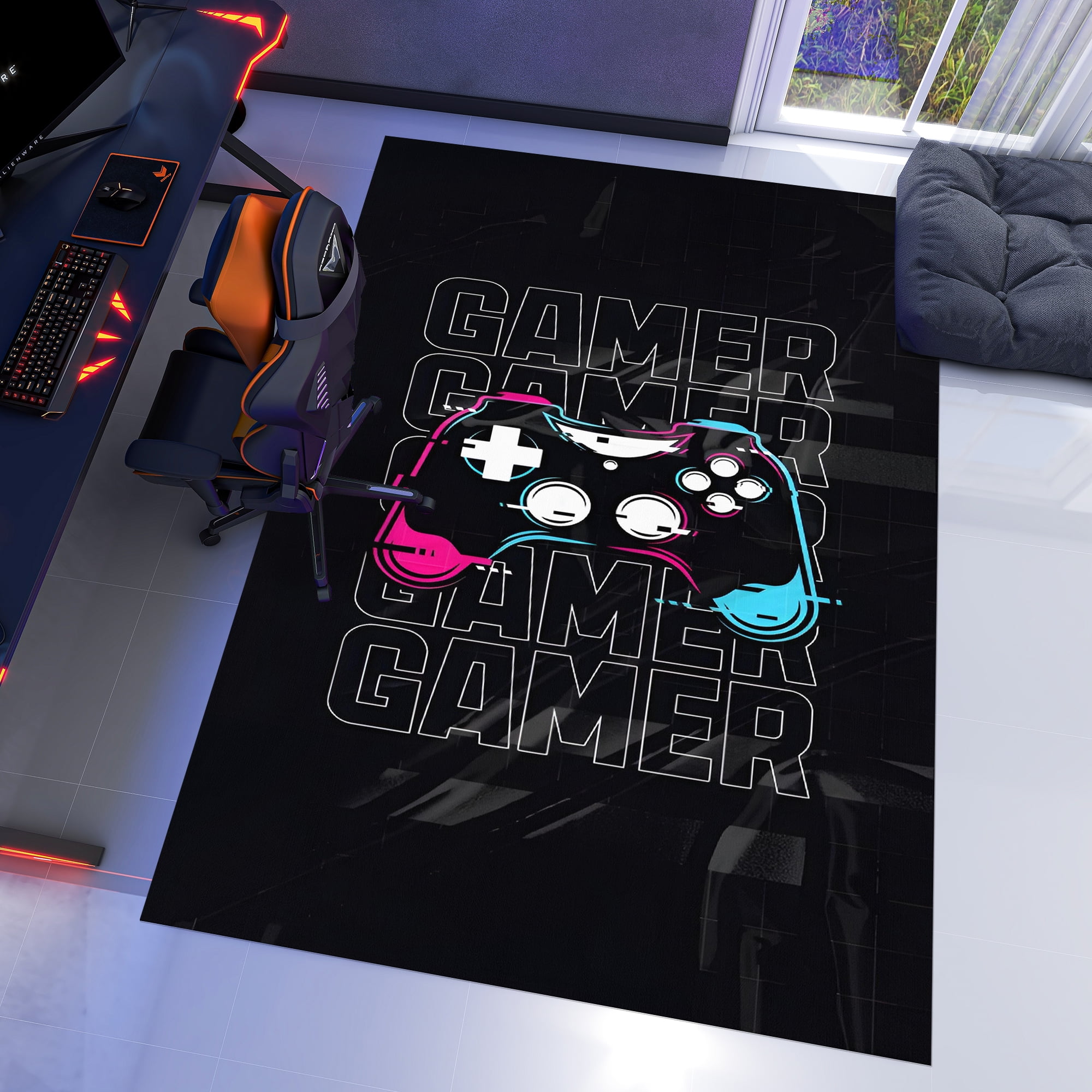 Dreammotif Black Gamer Modern Area Rug for Living Room - 4.6 x 6.5 ft ...