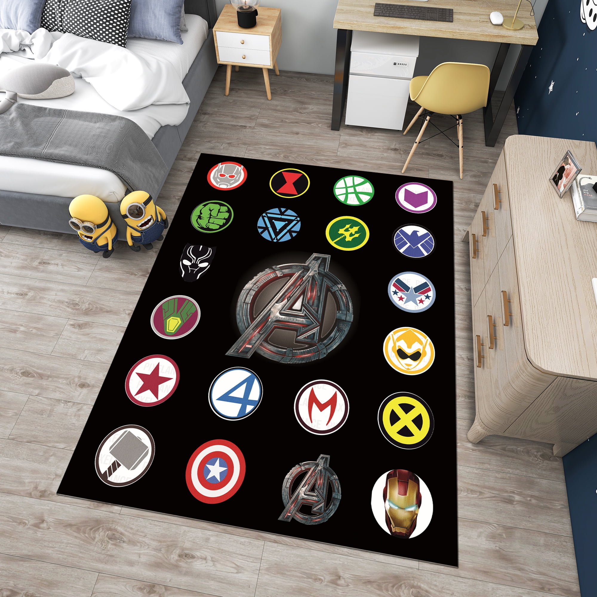 Dreammotif Black Marvel Logos Area Rug, Modern Rug For Game Room Decor ...