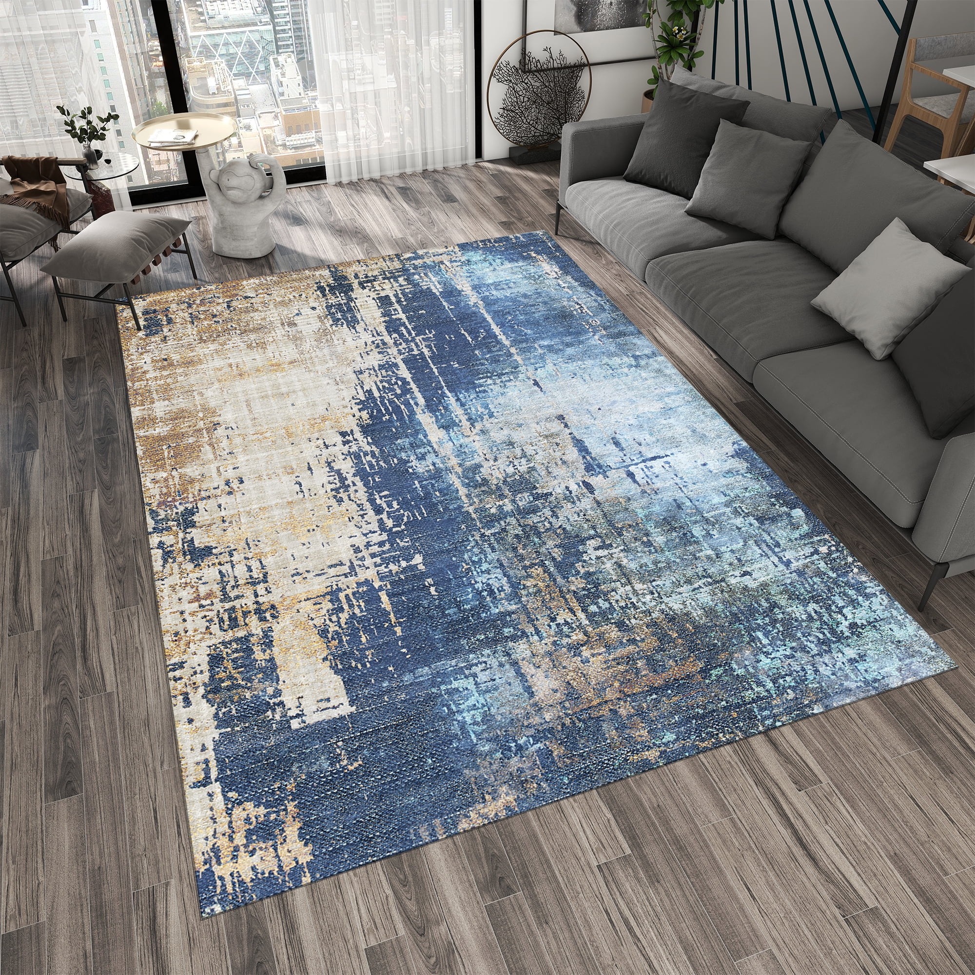 Dreammotif Blue Beige Patchwork Modern Area Rug for Living Room and ...