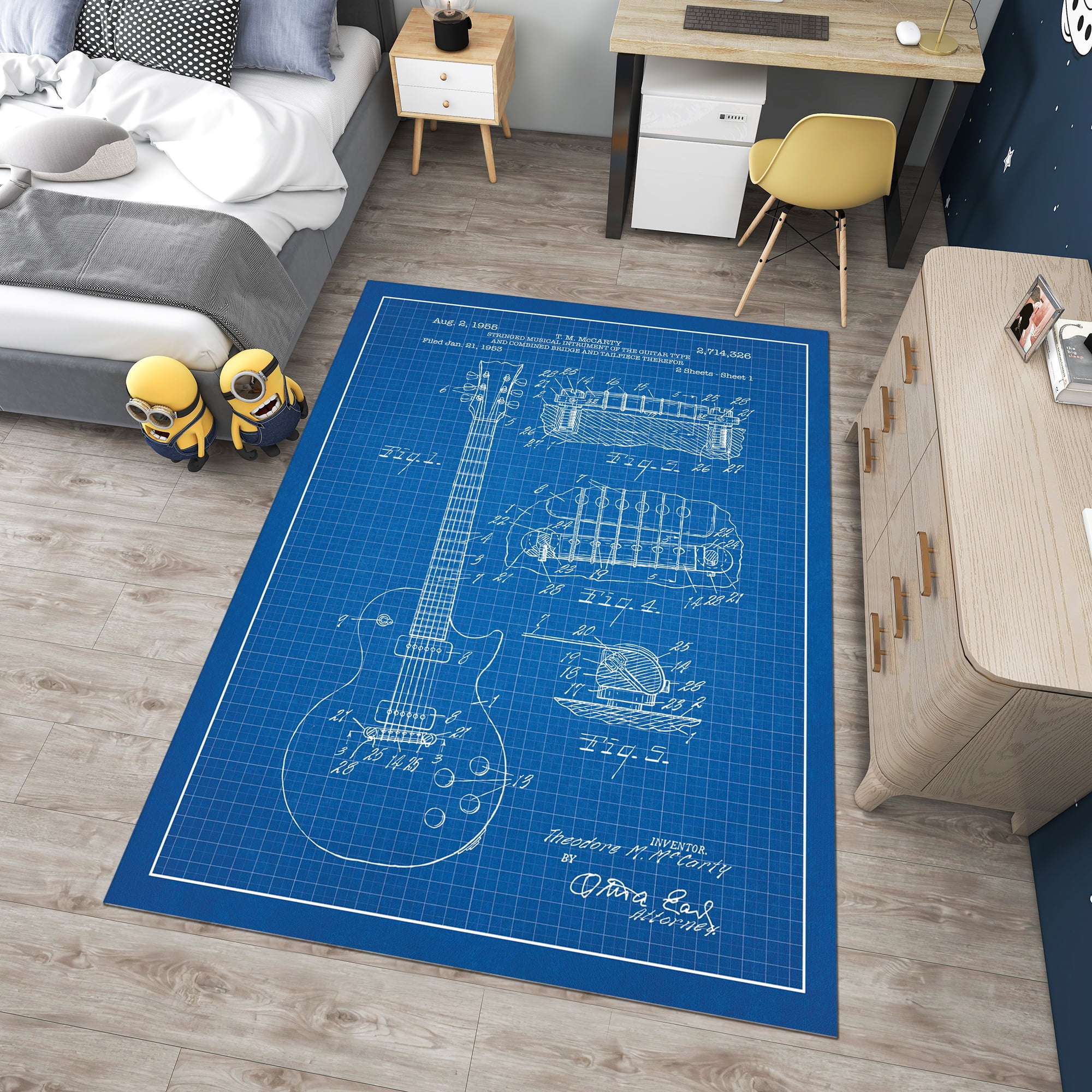 Dreammotif Blue Guitar Rug, Modern Area Rugs, Colorful Living Room ...