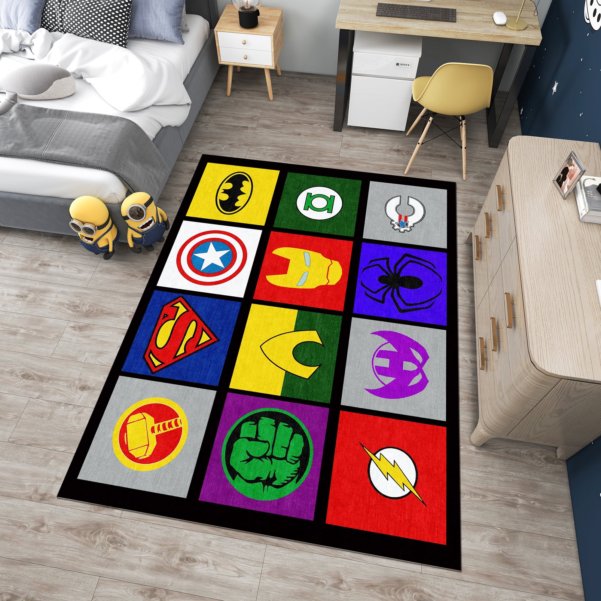 Dreammotif Colorful Marvel Logos Area Rug, Modern Rug For Living Room ...