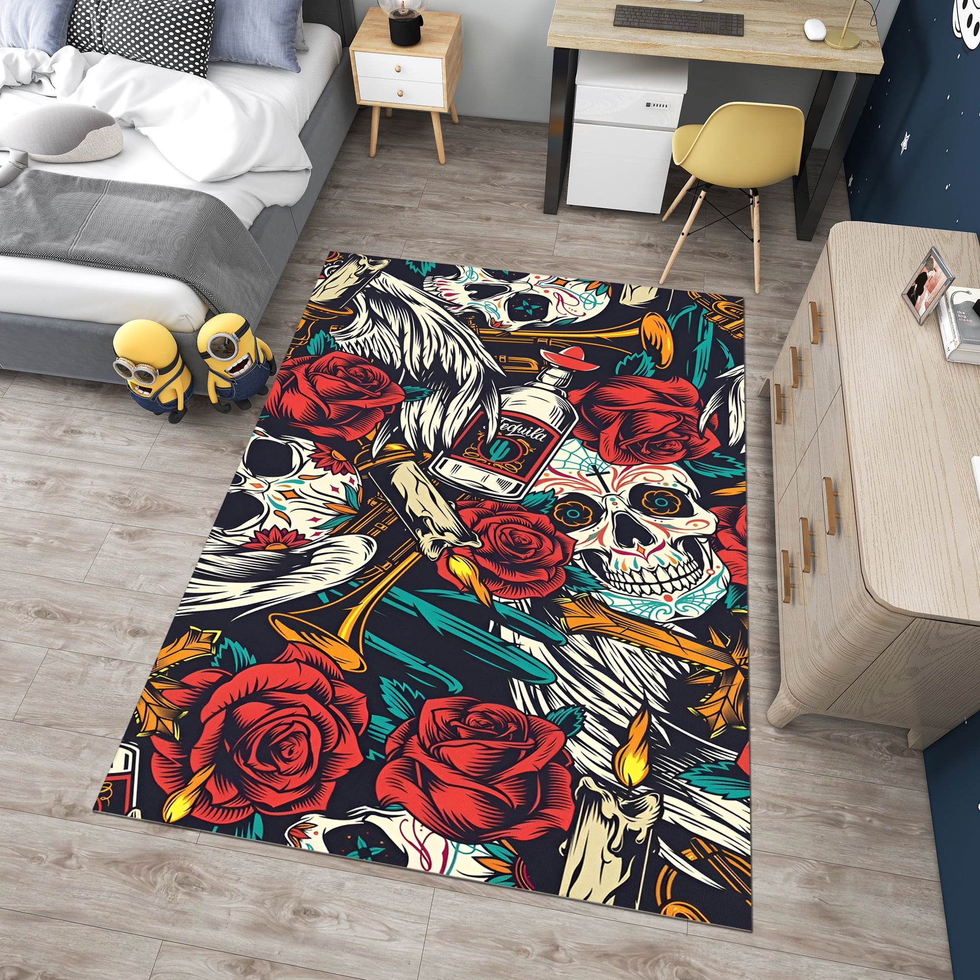 Dreammotif Flowers Skeleton Rug, Colorful Modern Area Rug For Living ...