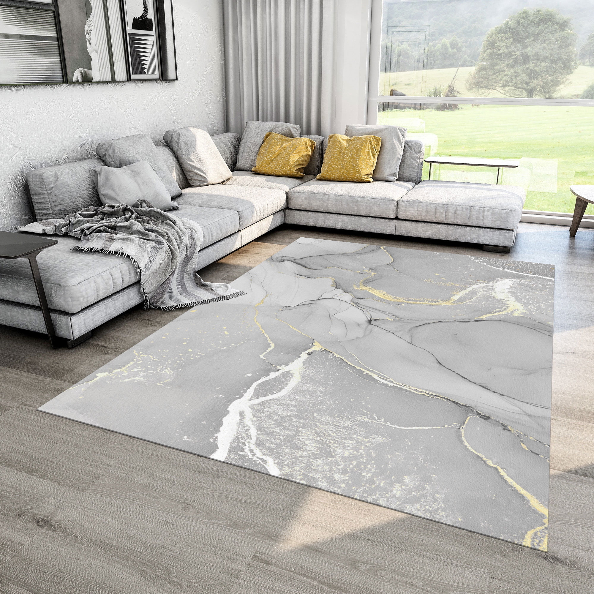 Dreammotif Grey Beige Marble Modern Area Rug for Living Room and Home ...