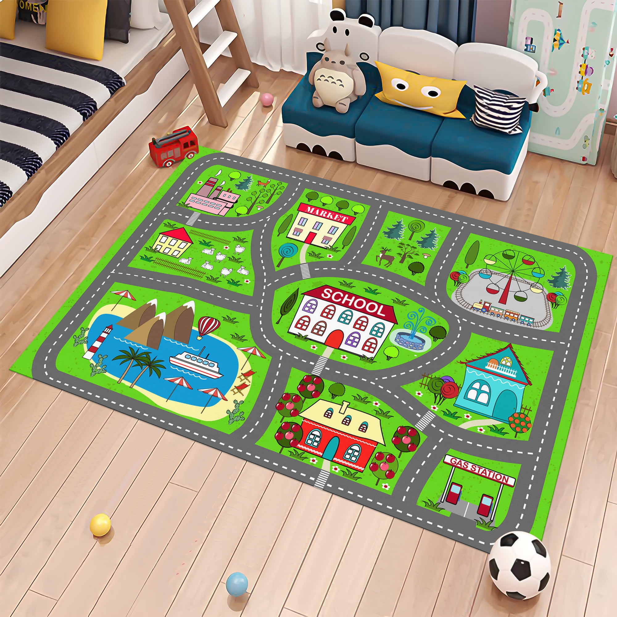 Dreammotif Kids City Map Traffic Rug, Traaffic Racer Mat, Traffic Car ...