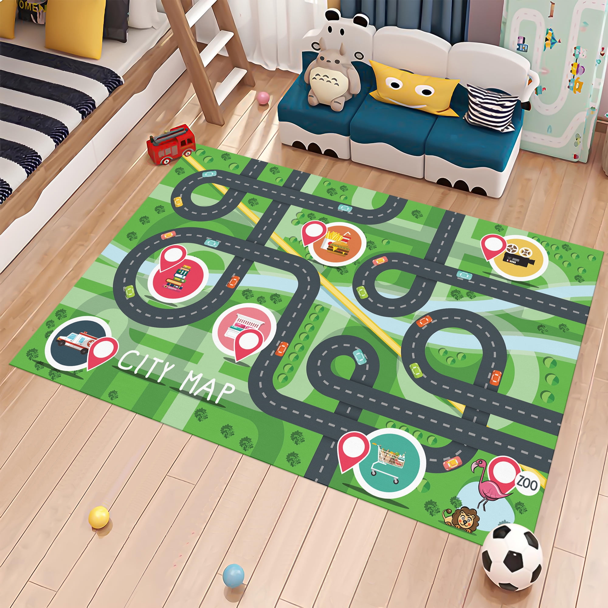 Dreammotif Kids City Traffic Rug, Gray Road Map Playing Carpet Roadmap ...