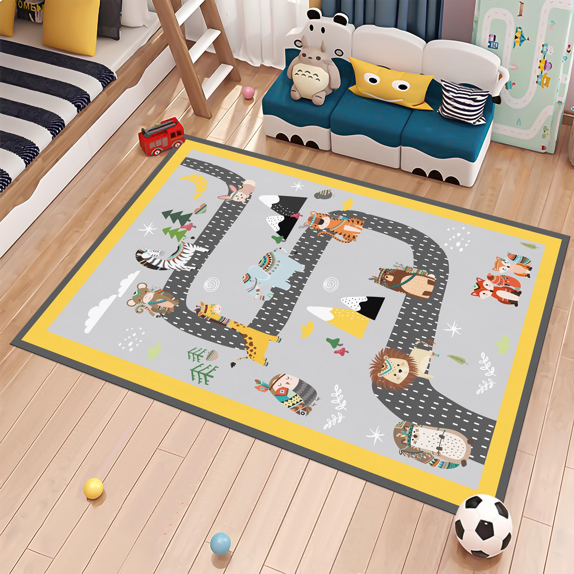 Dreammotif Kids City Traffic Rug, Gray Road Map Playing Carpet Roadmap ...