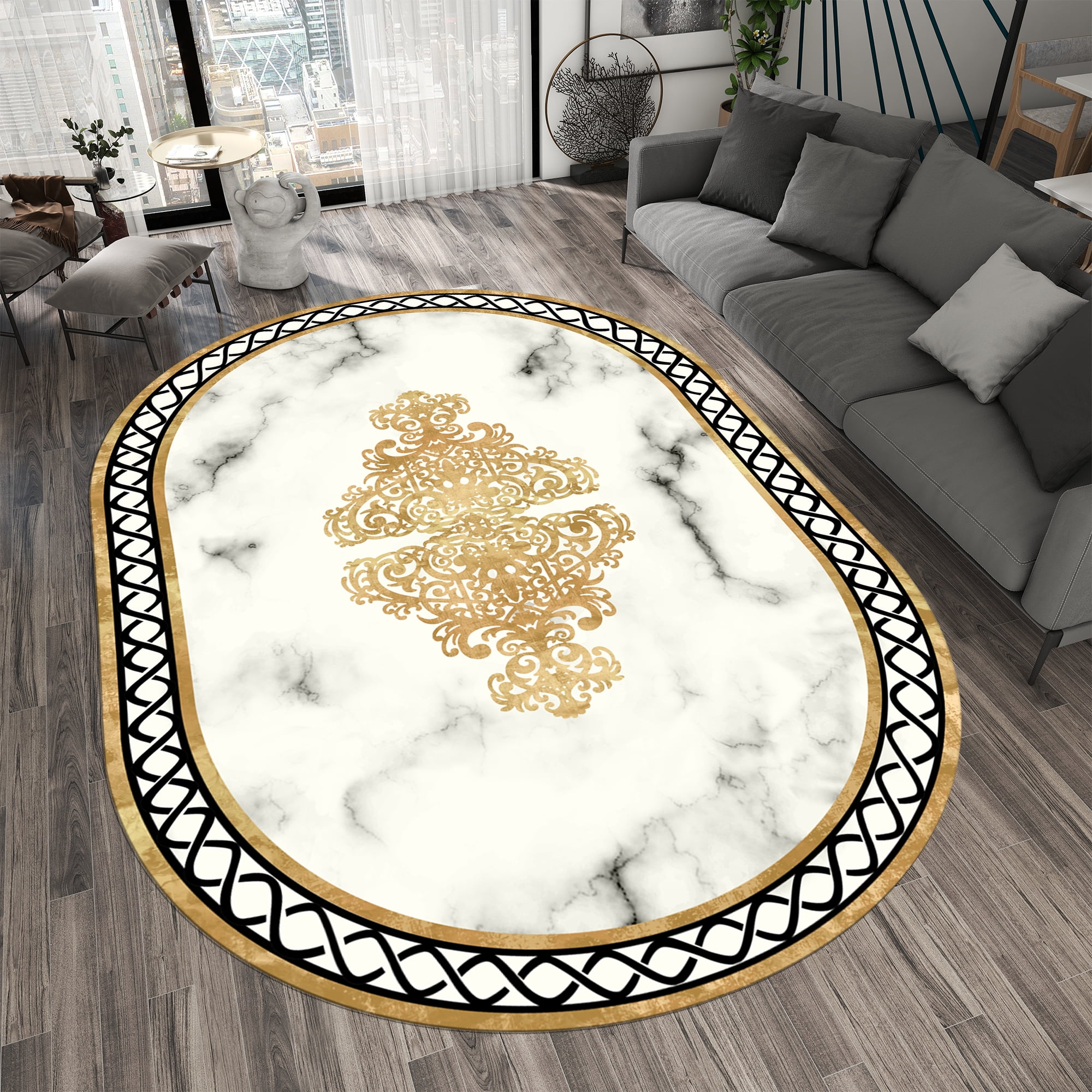 Dreammotif Luxury Gold Pattern Modern Area Rug for Living Room - 5.3 x ...