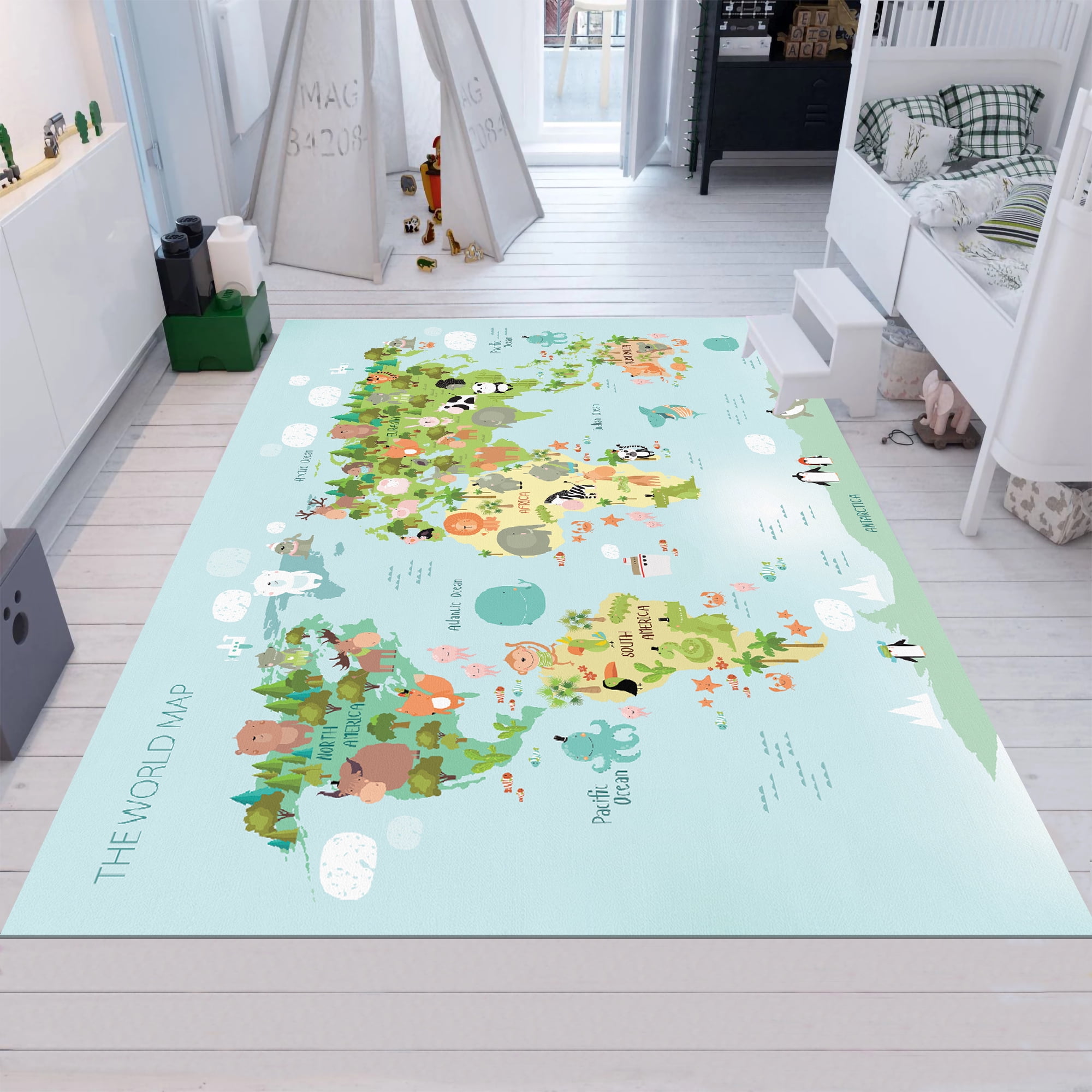 Dreammotif Map Rug, Animal Pattern Rug, Children Rug,Educational Rugs ...