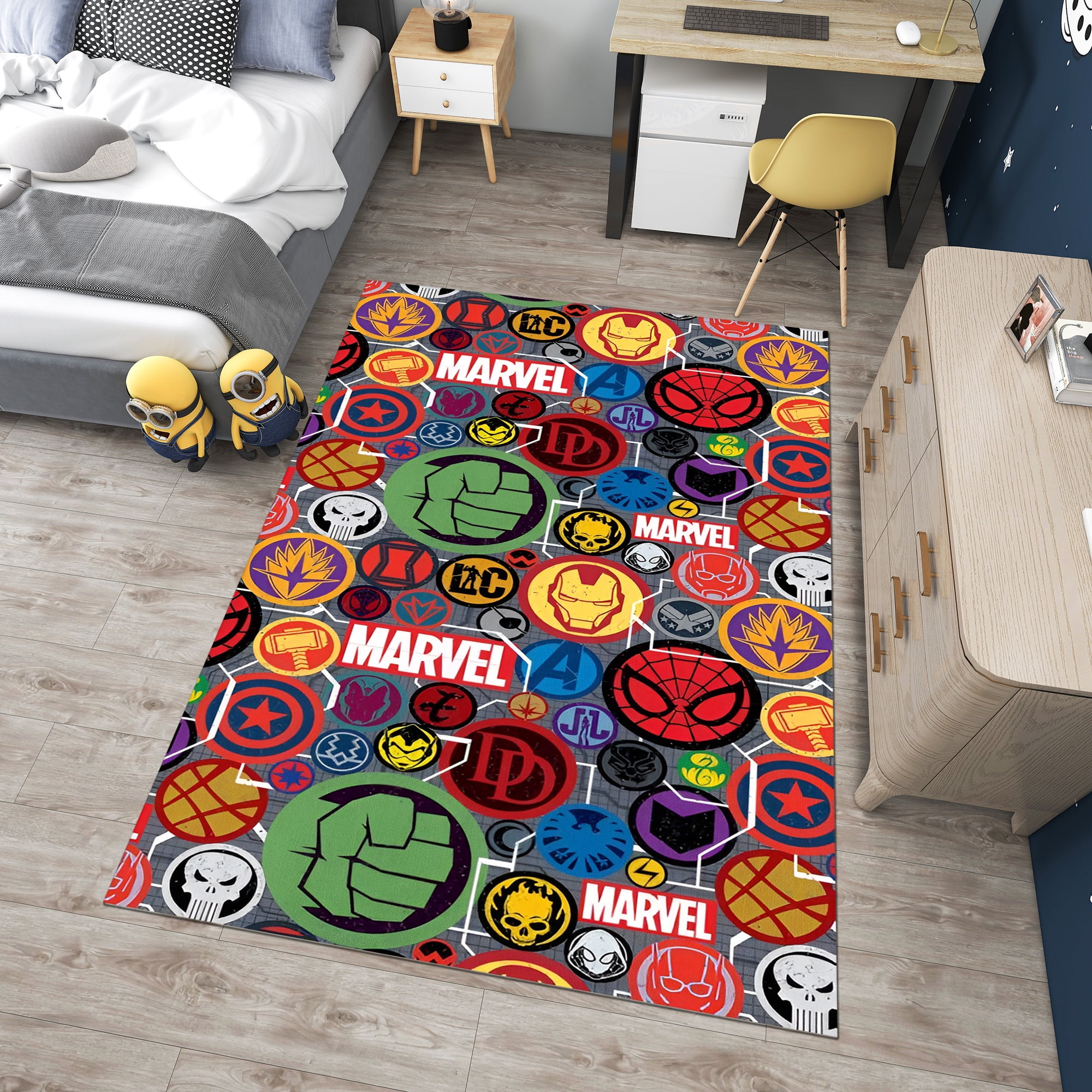 Dreammotif Marvel Character Logos Rug, Modern Area Rug, Colorful Living ...