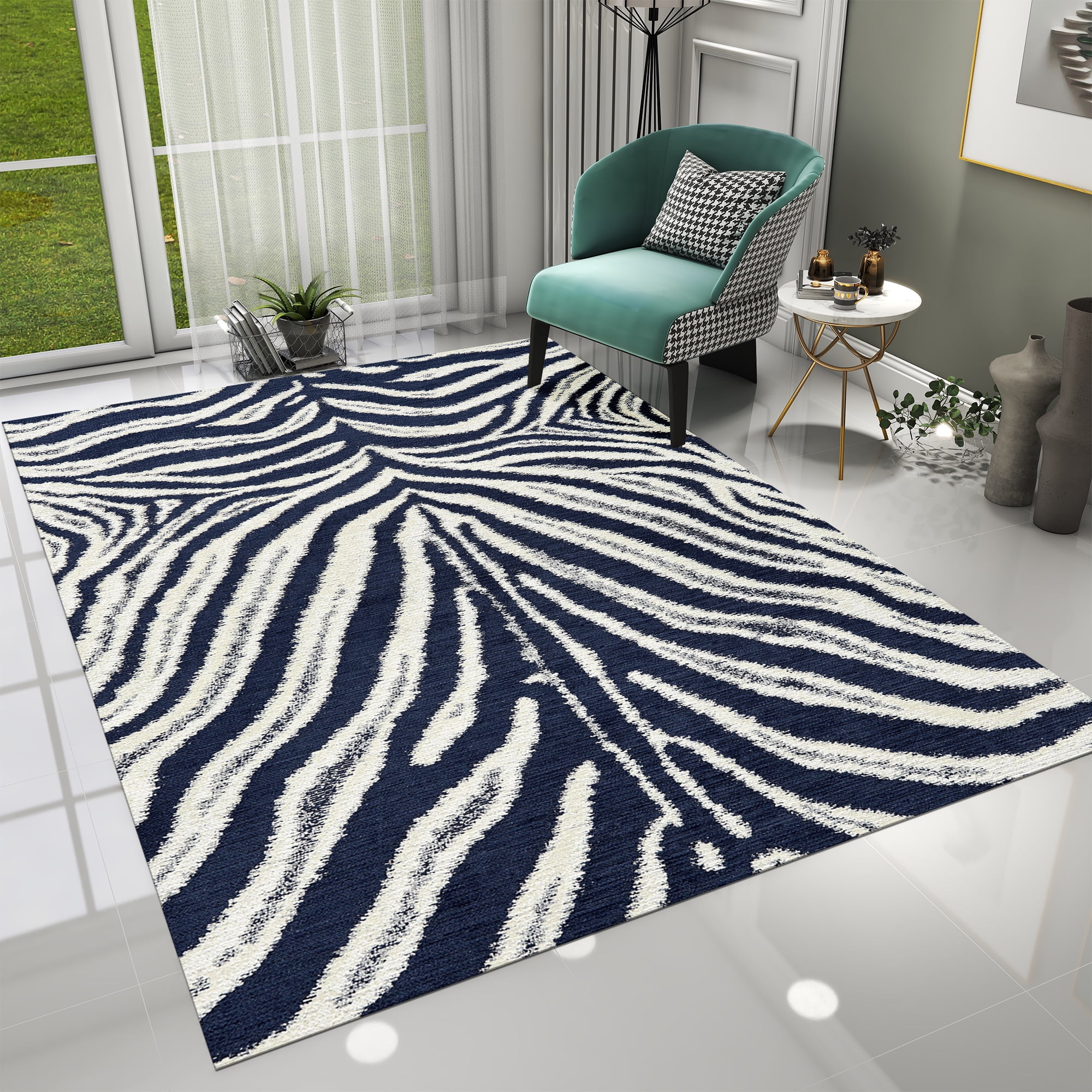 Dreammotif Nature Blue Zebra Design Modern Area Rug for Living Room and ...