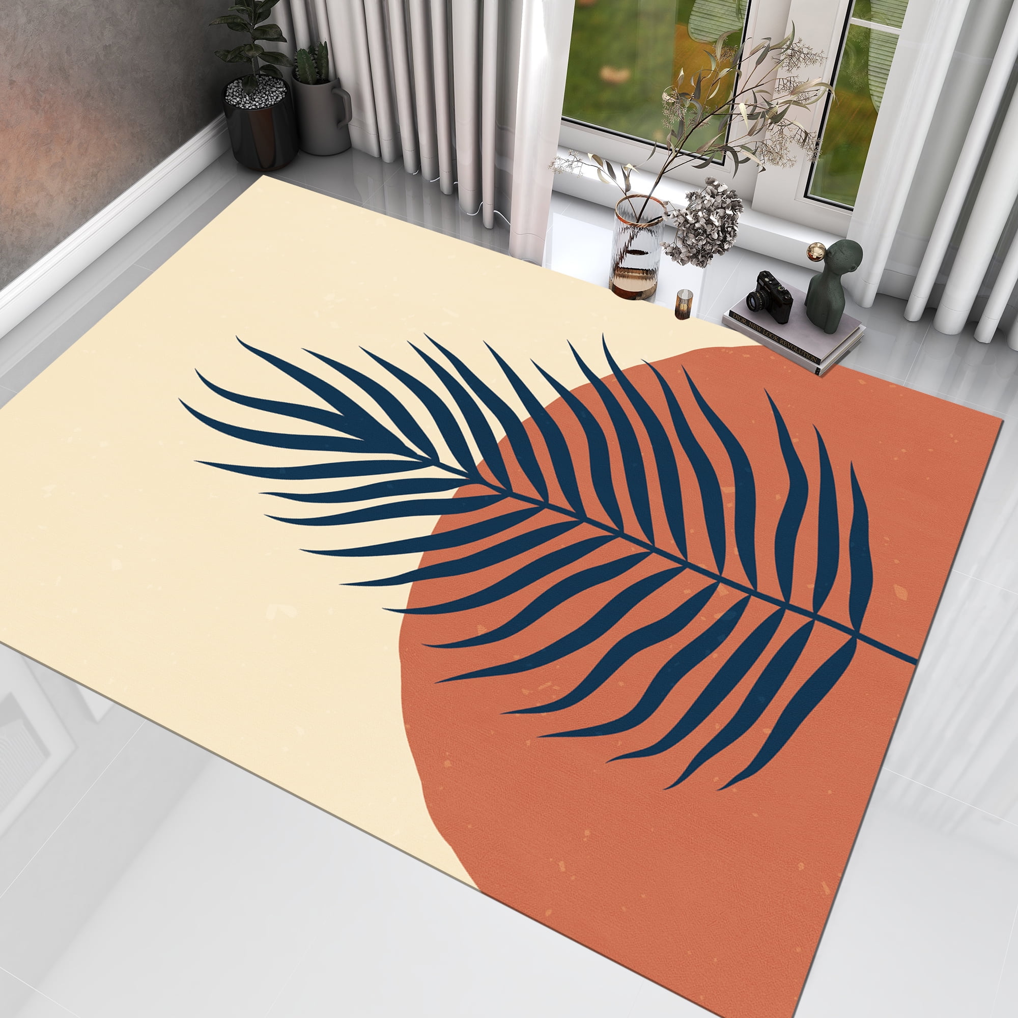 Dreammotif Navy Blue Leaf Abstract Modern Area Rug for Living Room - 4 ...