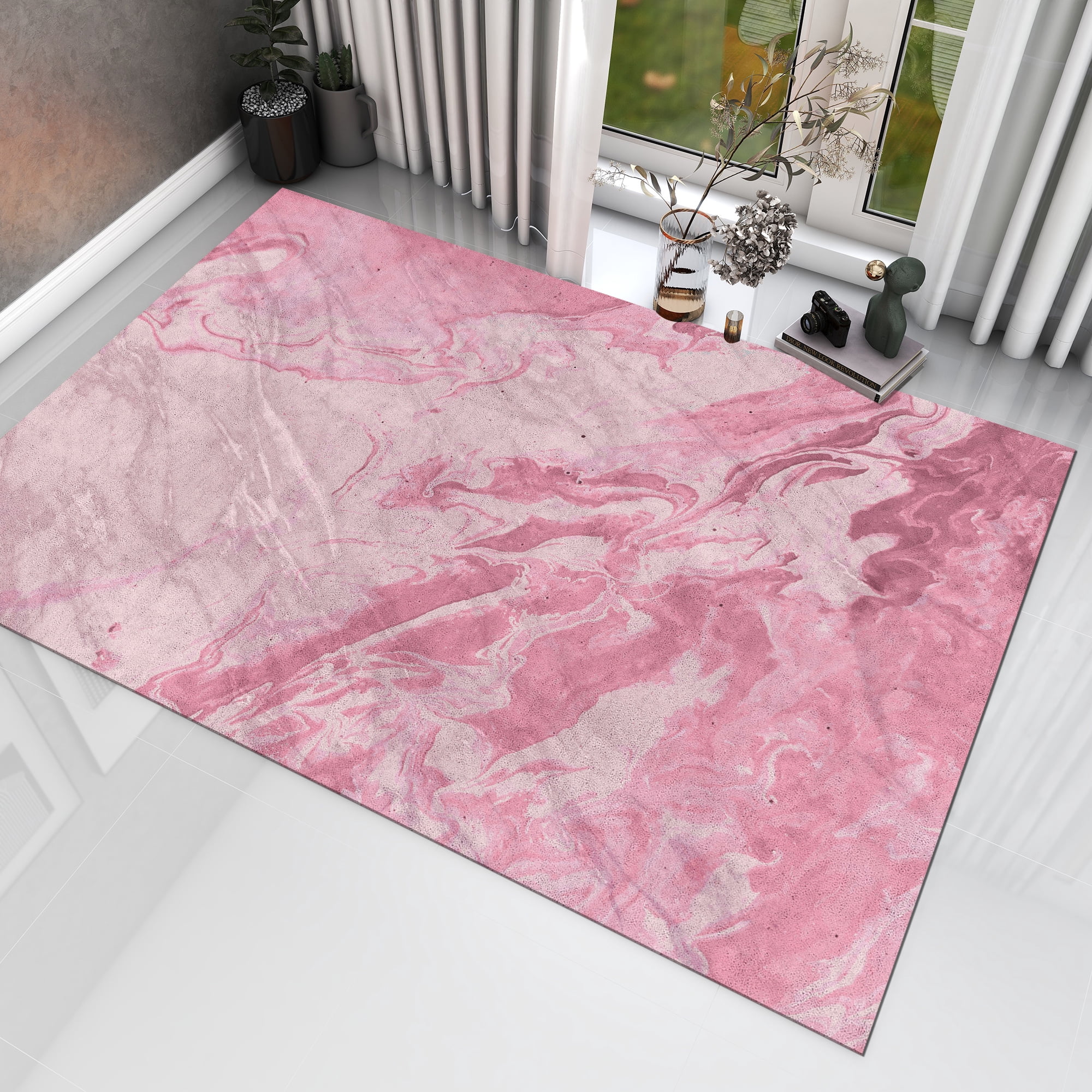 Dreammotif Pink Abstract Modern Area Rug for Living Room and Home - 5.3 ...