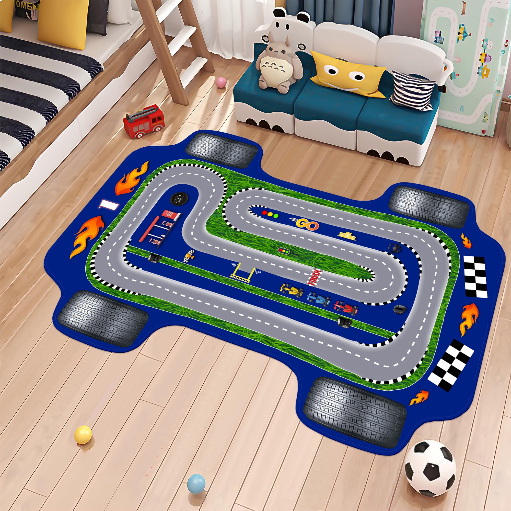 Dreammotif Race Car Rug, Blue F1 Car, Race Track Rug,Formula 1 Rug,Kids ...