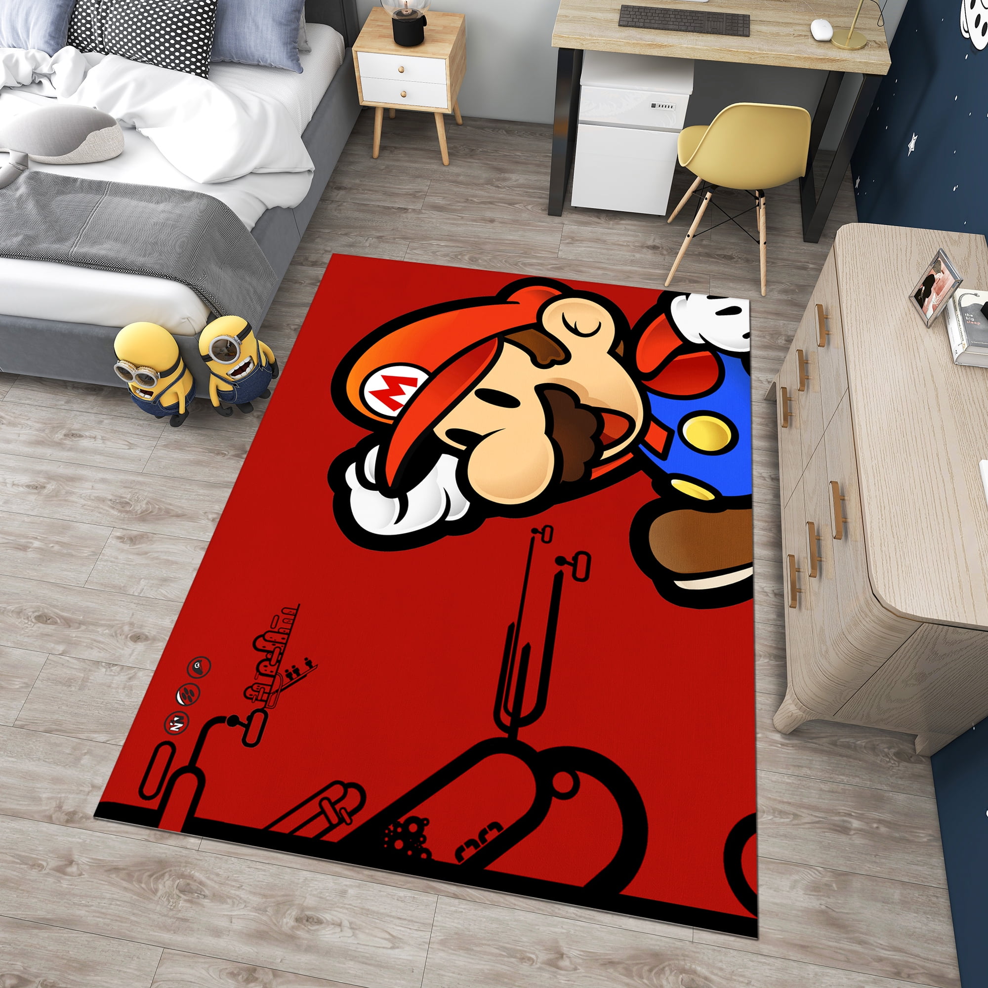 Dreammotif Red Mario Rug, Modern Area Rug, Game Room Decor, Bedroom ...