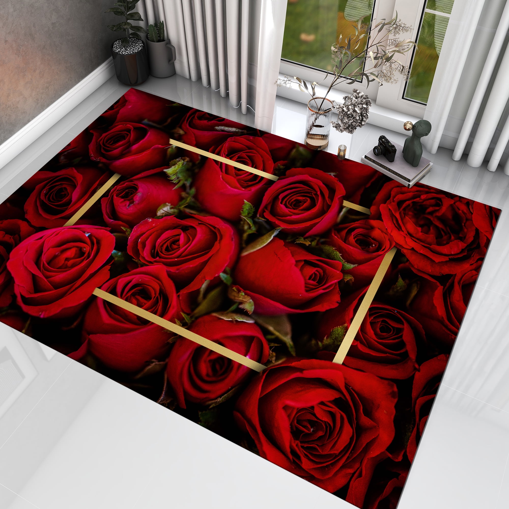 Dreammotif Red Rose Modern Area Rug for Living Room - 2.6 x 4 ft ...