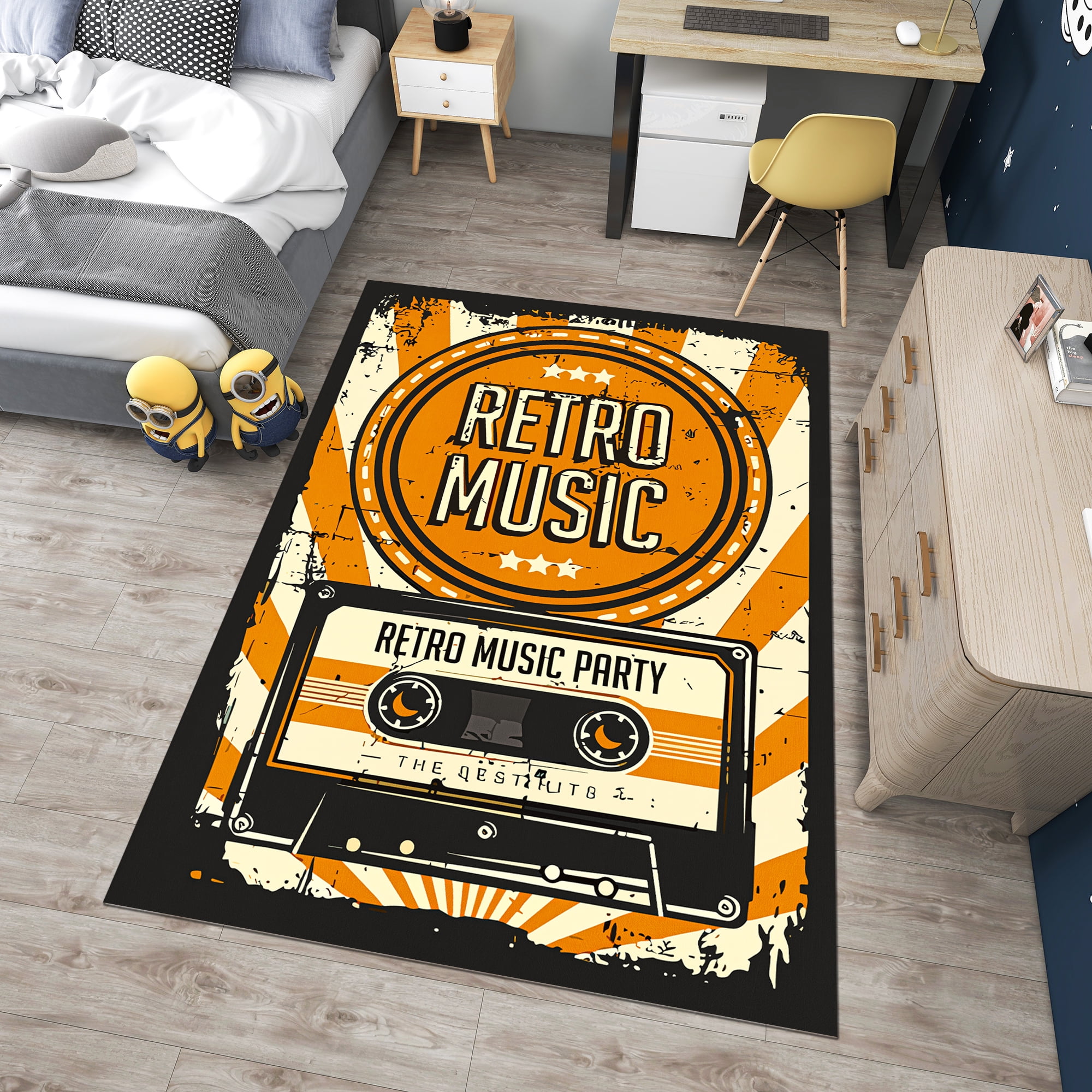 Dreammotif Retro Music Party Rug, Colorful Modern Area Rug, Game Room ...