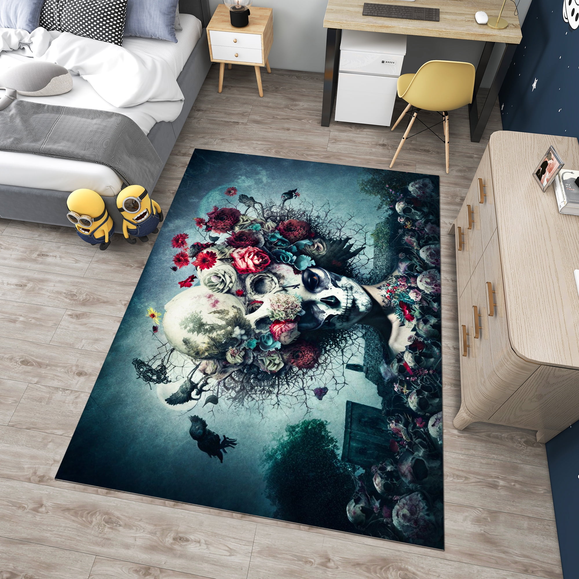 Dreammotif Skeleton Flowers Rug, Modern Area Rug, Colorful Living Room ...