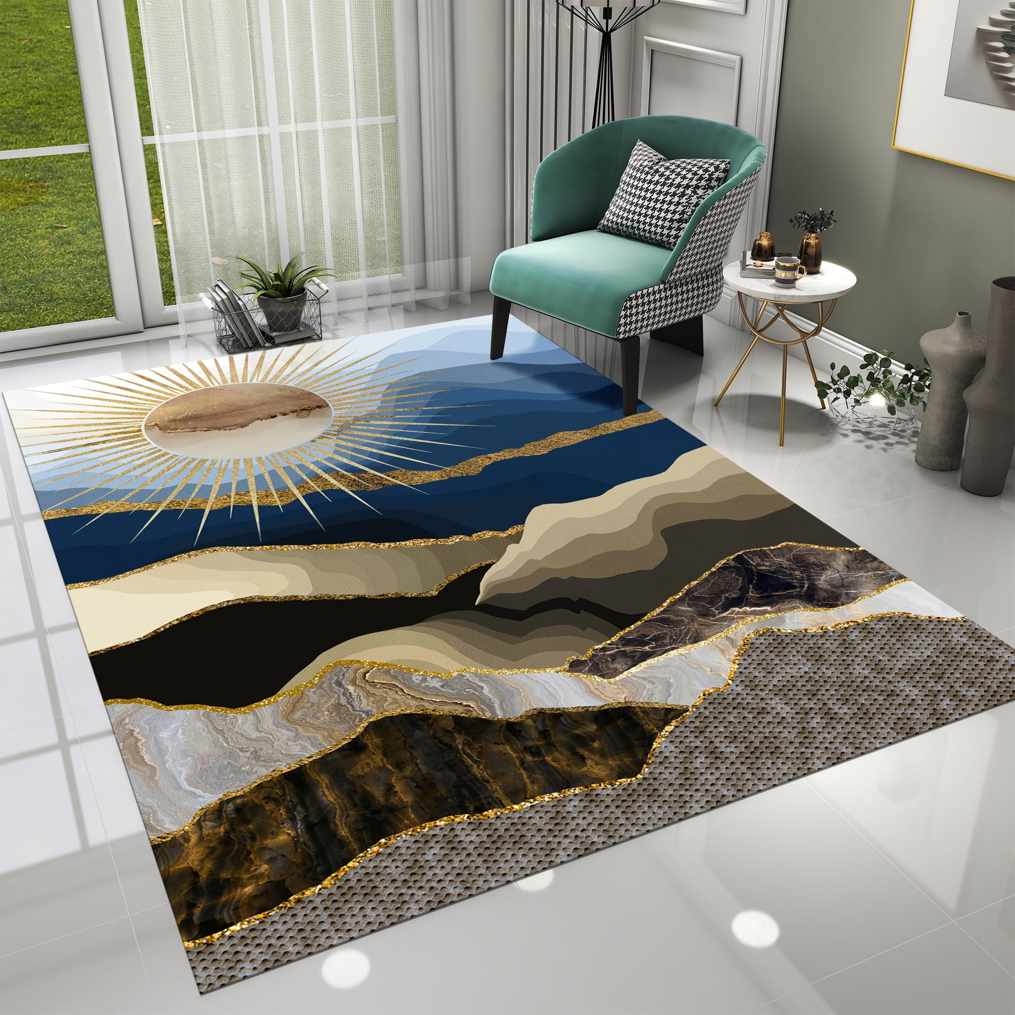 Dreammotif Sun and Mountain Modern Area Rug for Living Room - 5.3 x 7.6 ...
