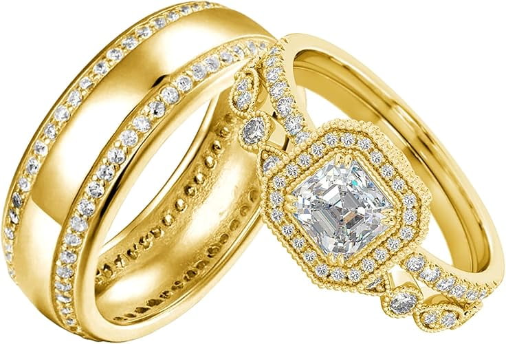 Dreamofdazzles Jewels 2.00 Ct Asscher Cut Diamond Womens Wedding Trio ...