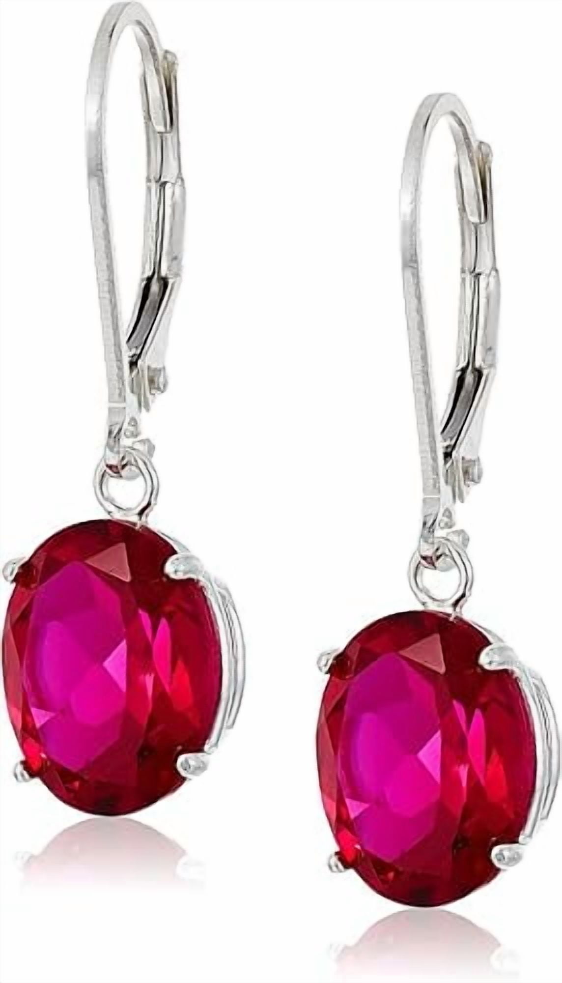 Dreamofdazzles Jewels 2.10 Ctw Oval Cut Pink Ruby Womens Drop Dangle Earrings 14K White Gold ...
