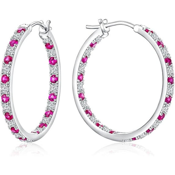 Dreamofdazzles Jewels 2.10 Ctw Round Cut Pink Ruby Womens Hoop Earrings ...