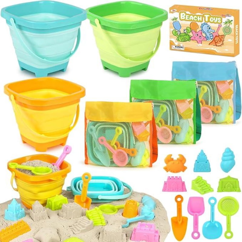 Dreamon Beach Kids Toys - 3 Pack Collapsible Sand Toys, 24 PCS Beach ...