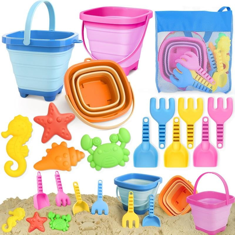 Dreamon Beach Toys Set for Kids 3-10, Collapsible Sand Buckets with ...
