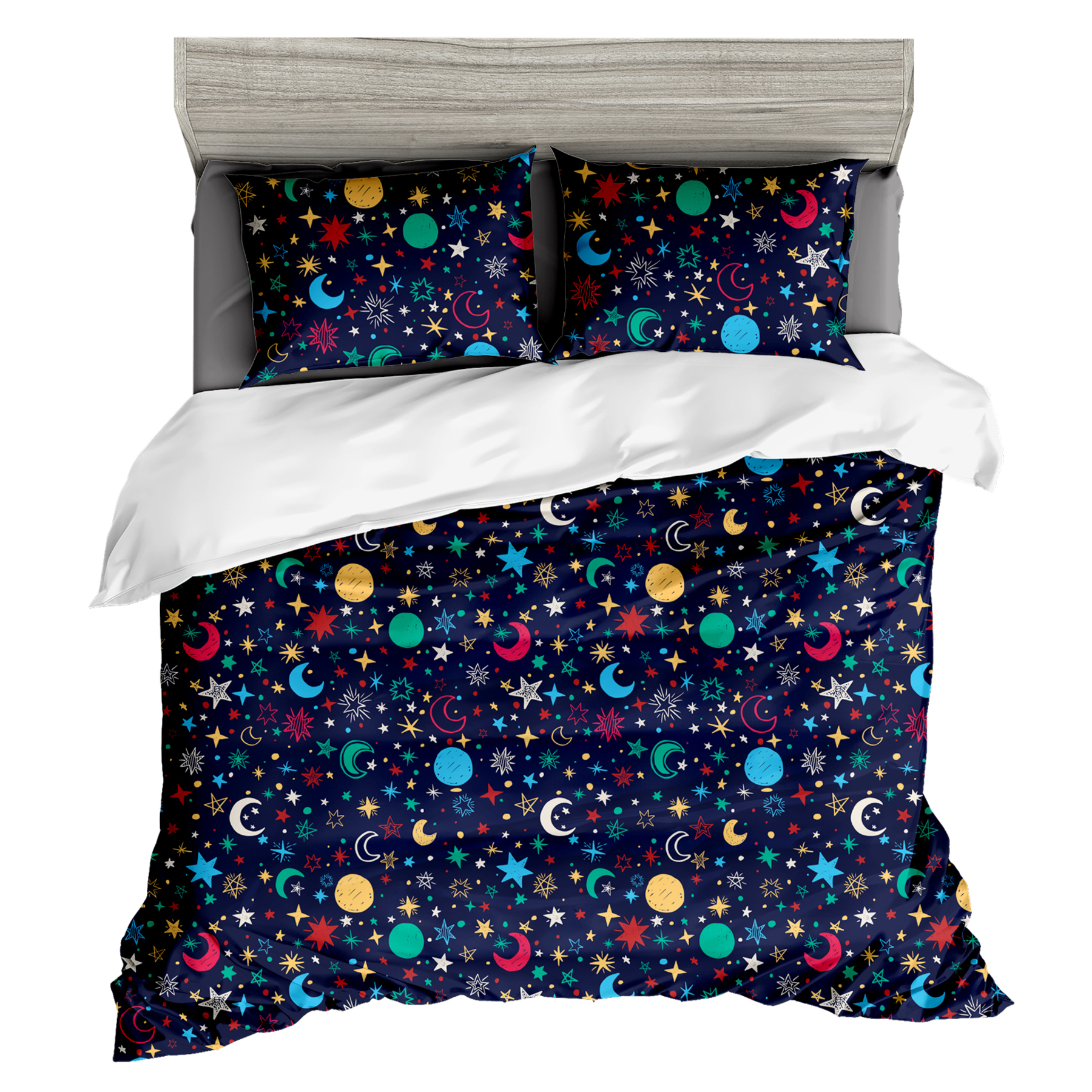 Dreams Bedding Set Midnight Blue with Hand-Drawn Stars Moons & Planets ...
