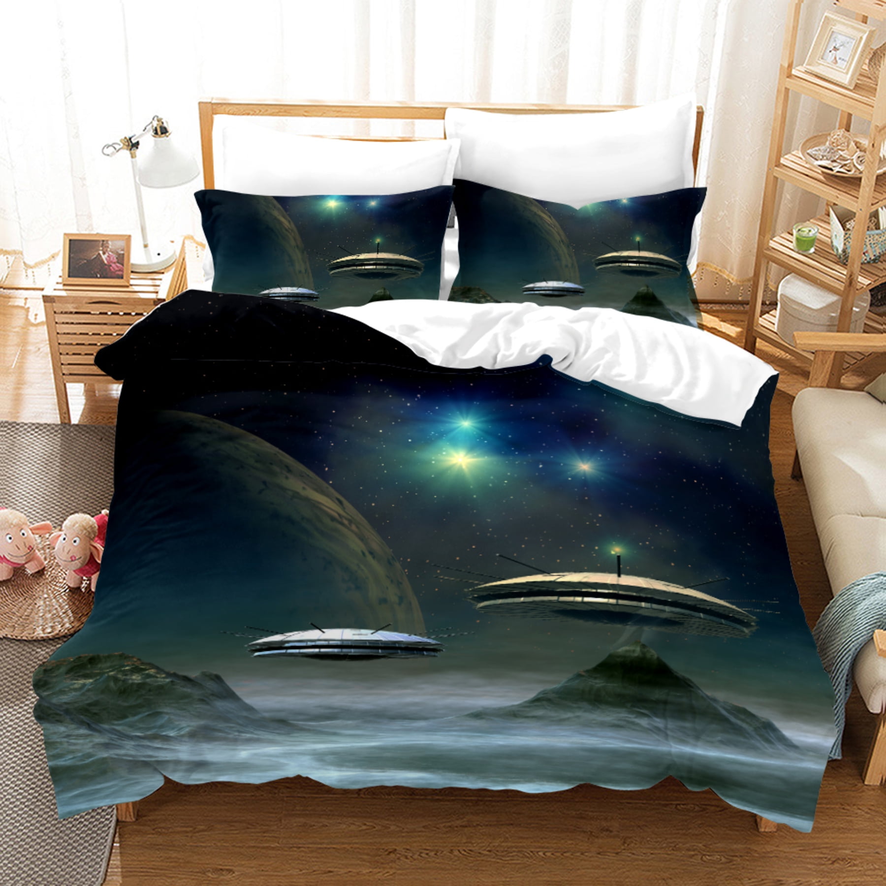 Dreams Bedding Set Space Design with Stars & Futuristic Spaceships Soft ...