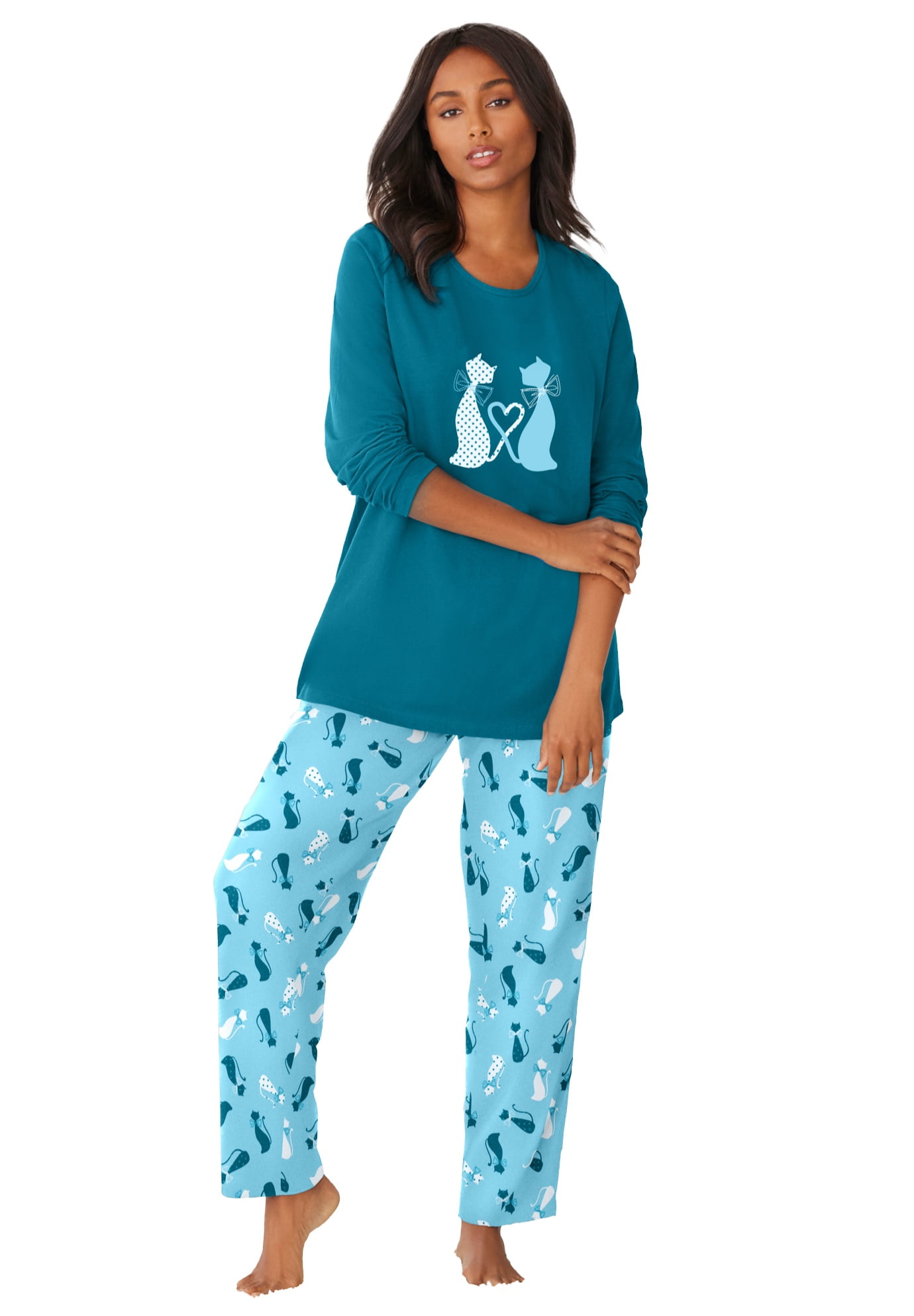 Dreams & Co. Plus Size Petite Long Sleeve Knit PJ Set - Walmart.com