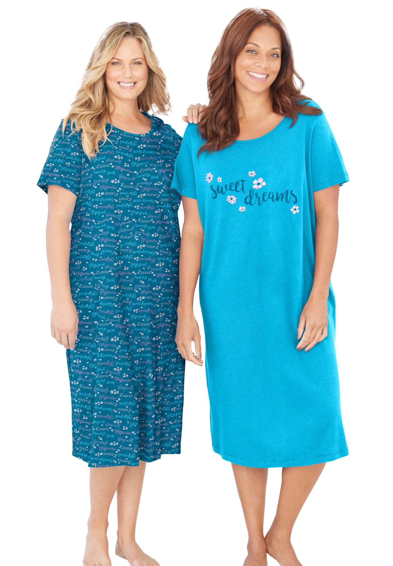 Dreams & Co. Women's Plus Size 2-Pack Long Sleepshirts - Walmart.com
