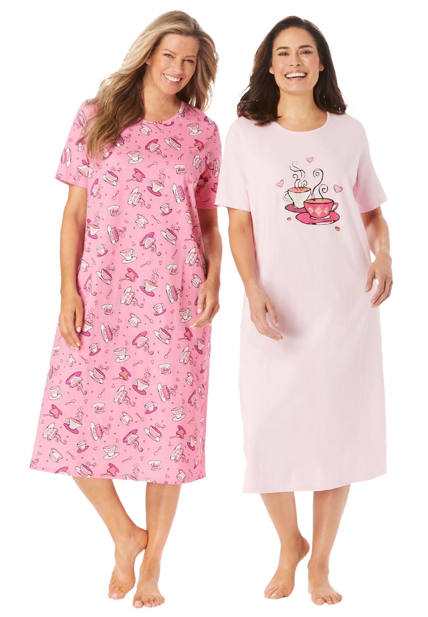 Dreams & Co. Women's Plus Size 2-Pack Long Sleepshirts Nightgown, Fun ...