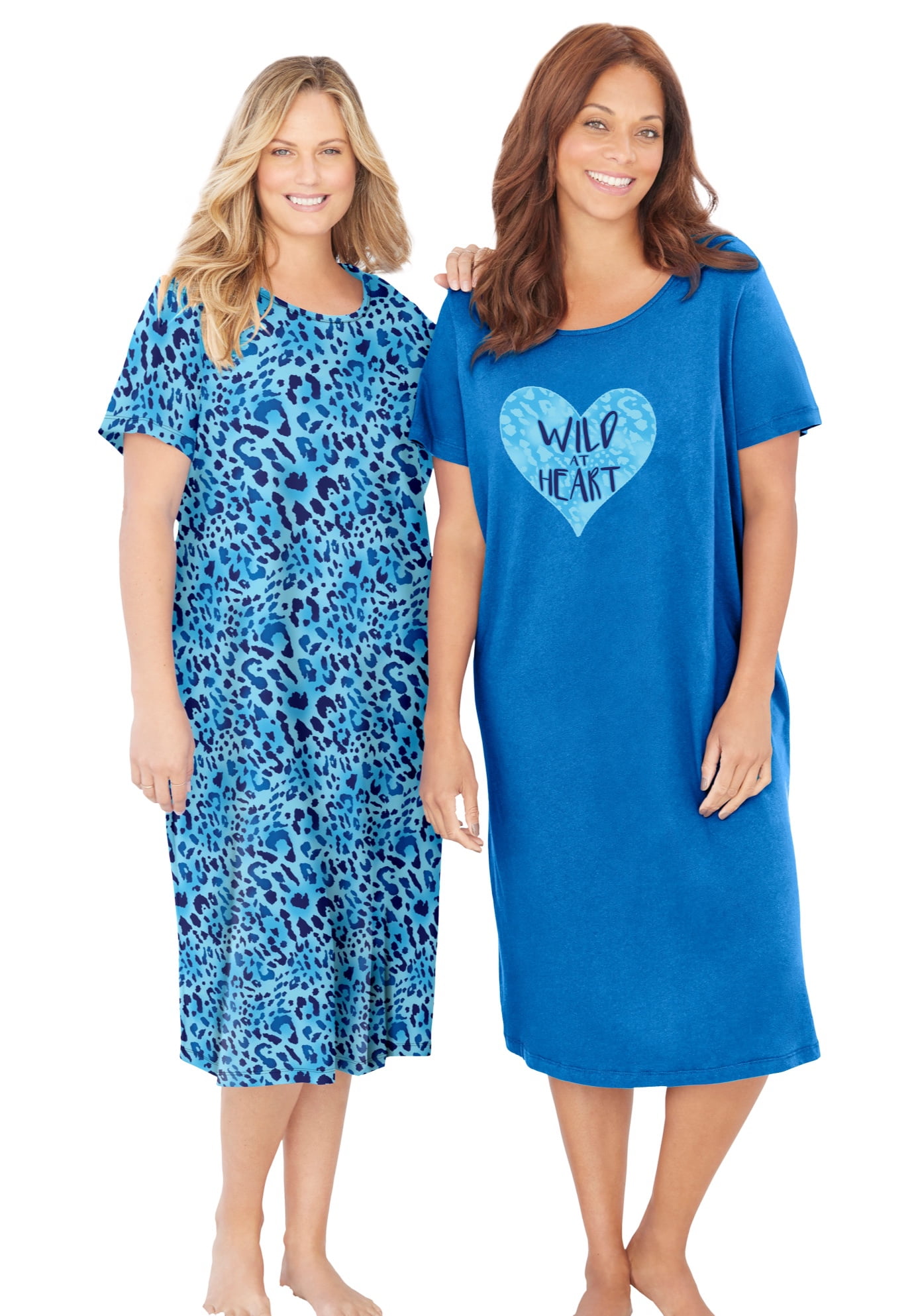 Dreams & Co. Women's Plus Size 2-Pack Long Sleepshirts Night Sleepwear ...