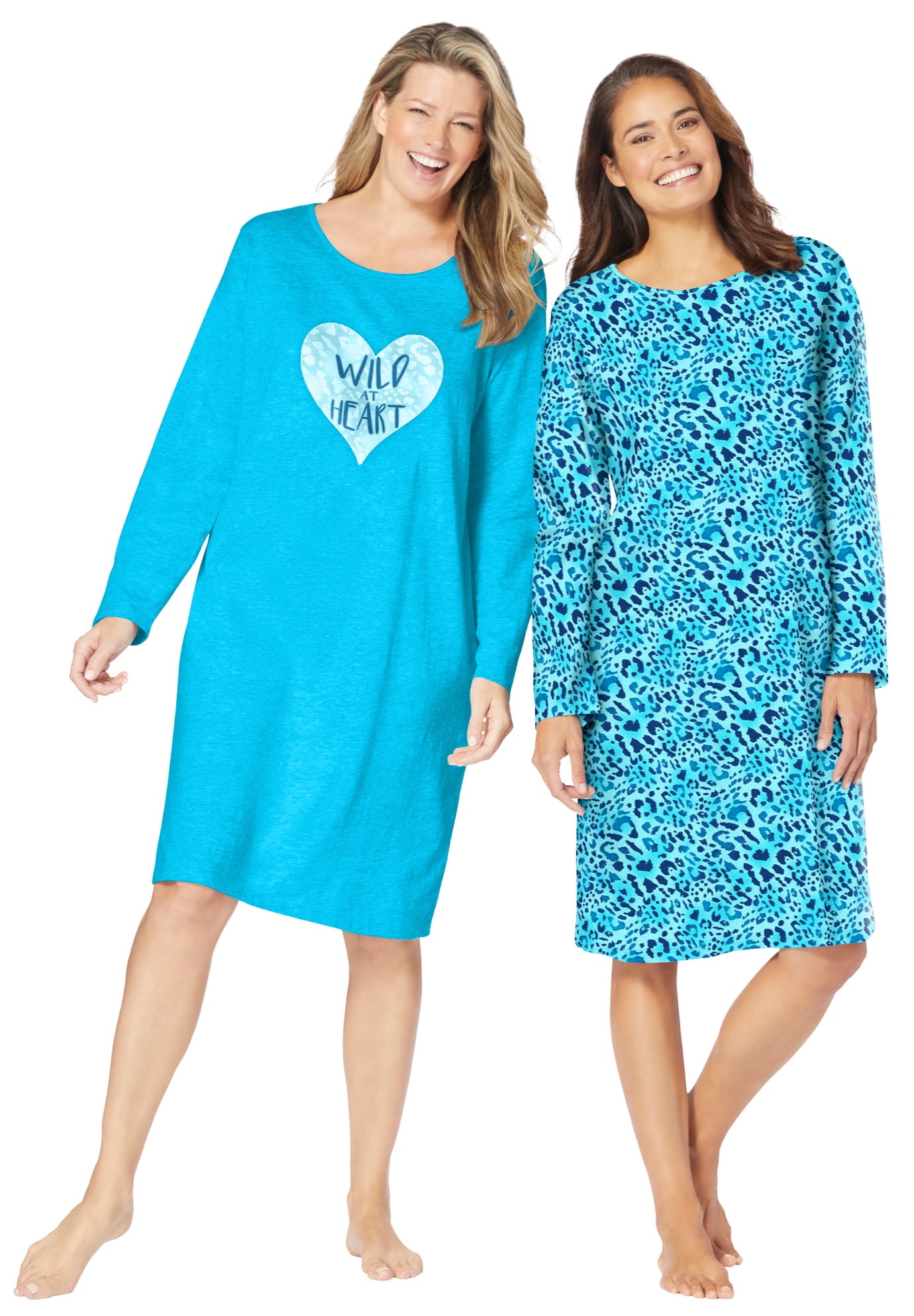 Dreams & Co. Women's Plus Size 2-Pack Long-Sleeve Cotton Sleepshirts ...