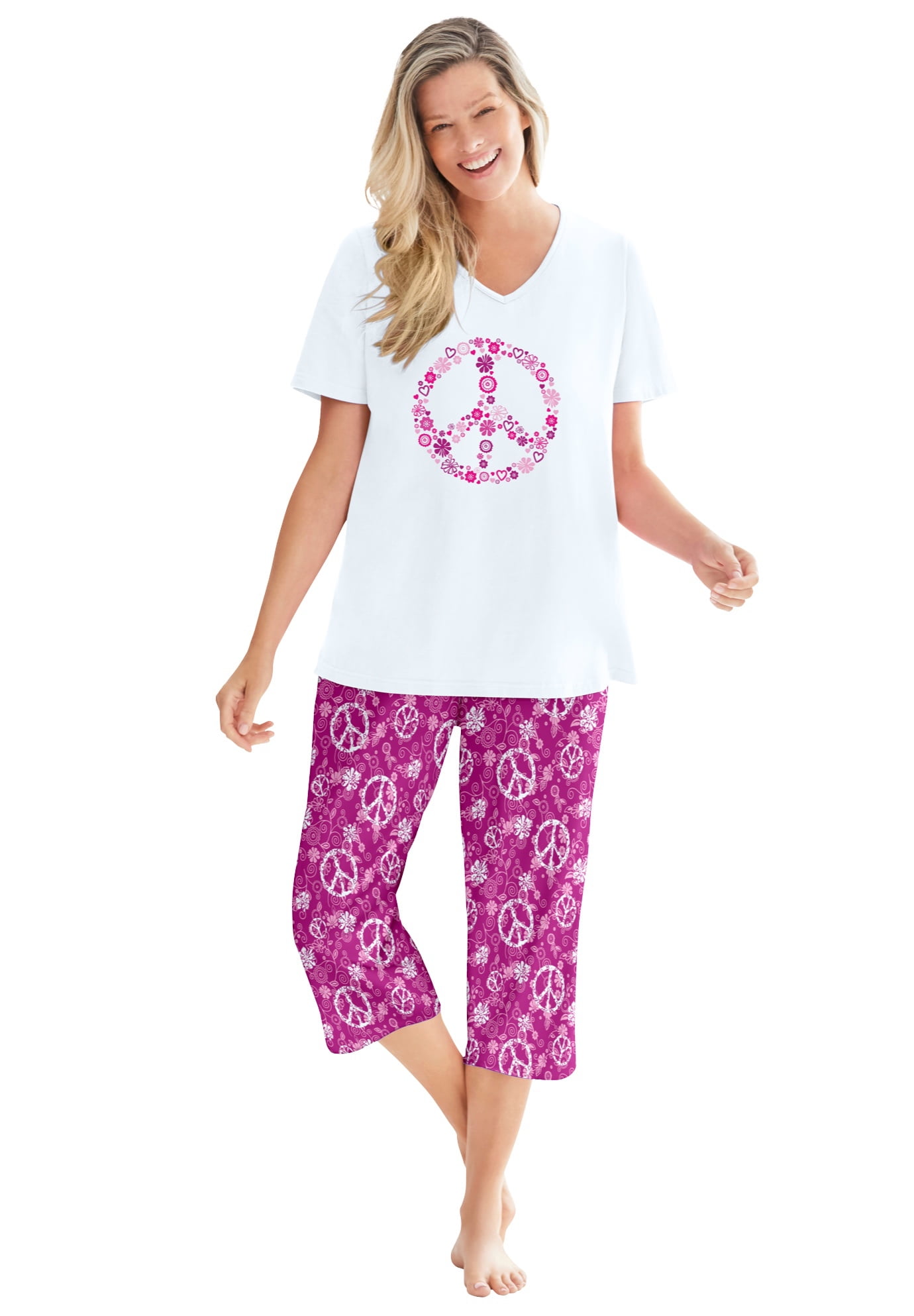 Dreams And Co Womens Plus Size 2 Piece Capri Pj Set