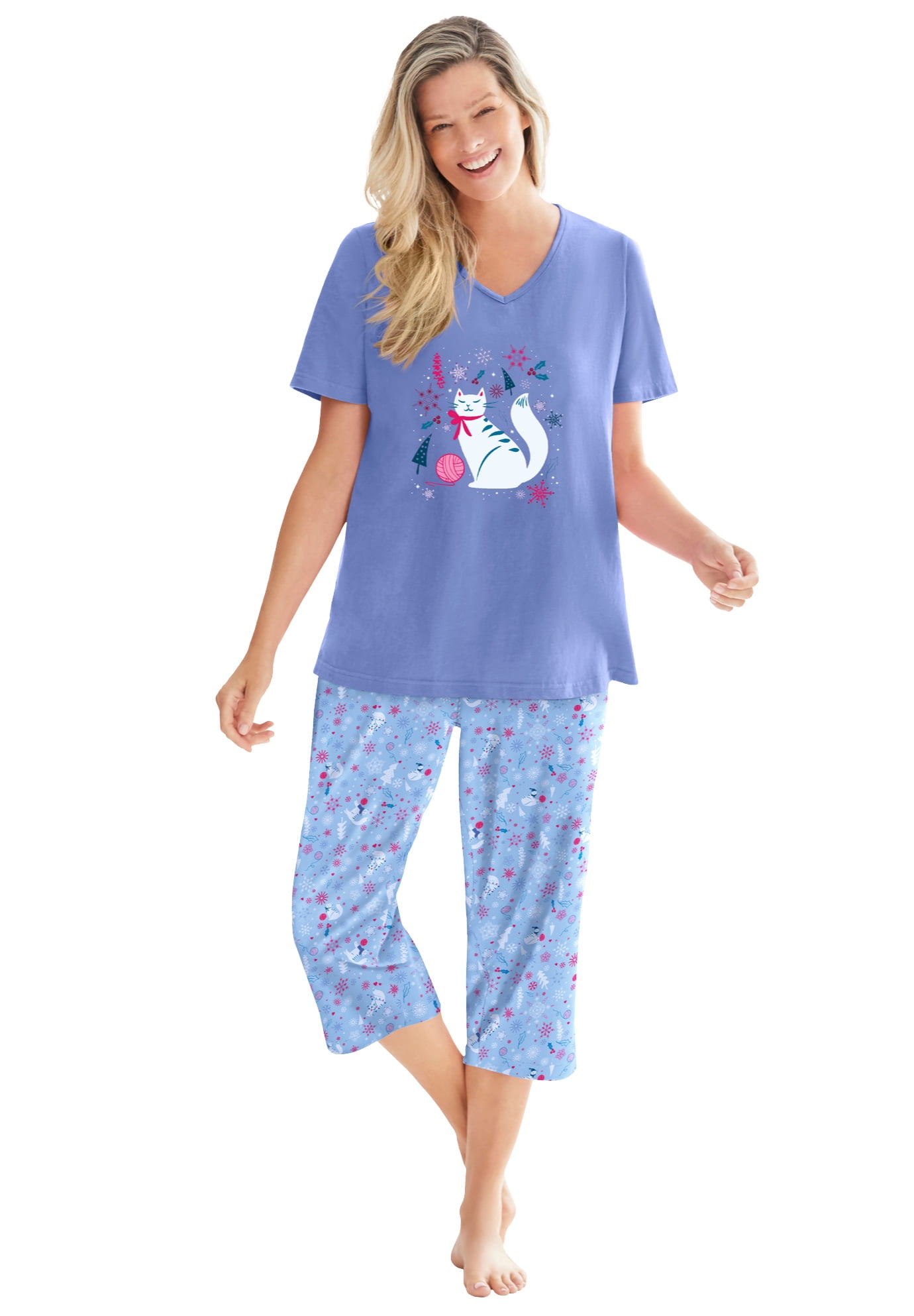 Dreams & Co. Women's Plus Size 2-Piece Capri PJ Set - Walmart.com