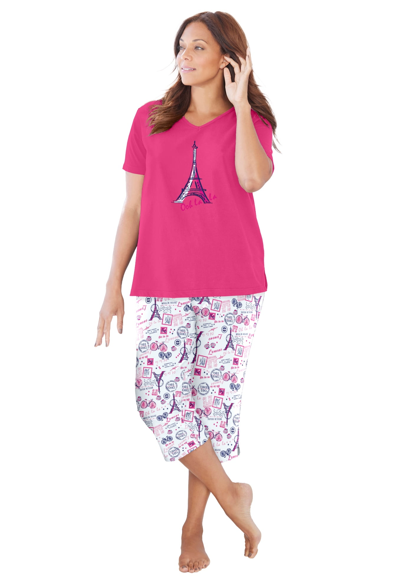 Dreams & Co. Women's Plus Size 2-Piece Capri PJ Set - Walmart.com