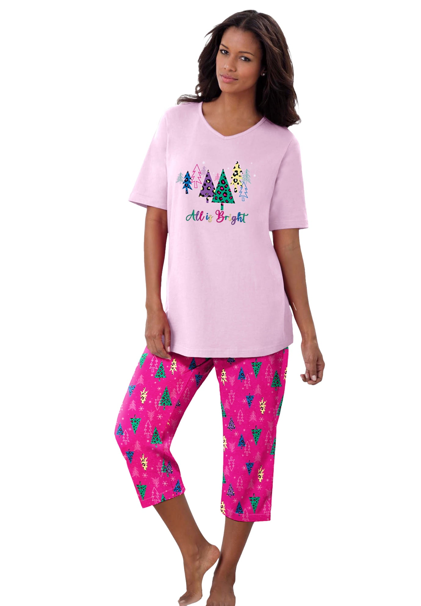 Dreams & Co. Women's Plus Size 2-Piece Capri PJ Set - Walmart.com
